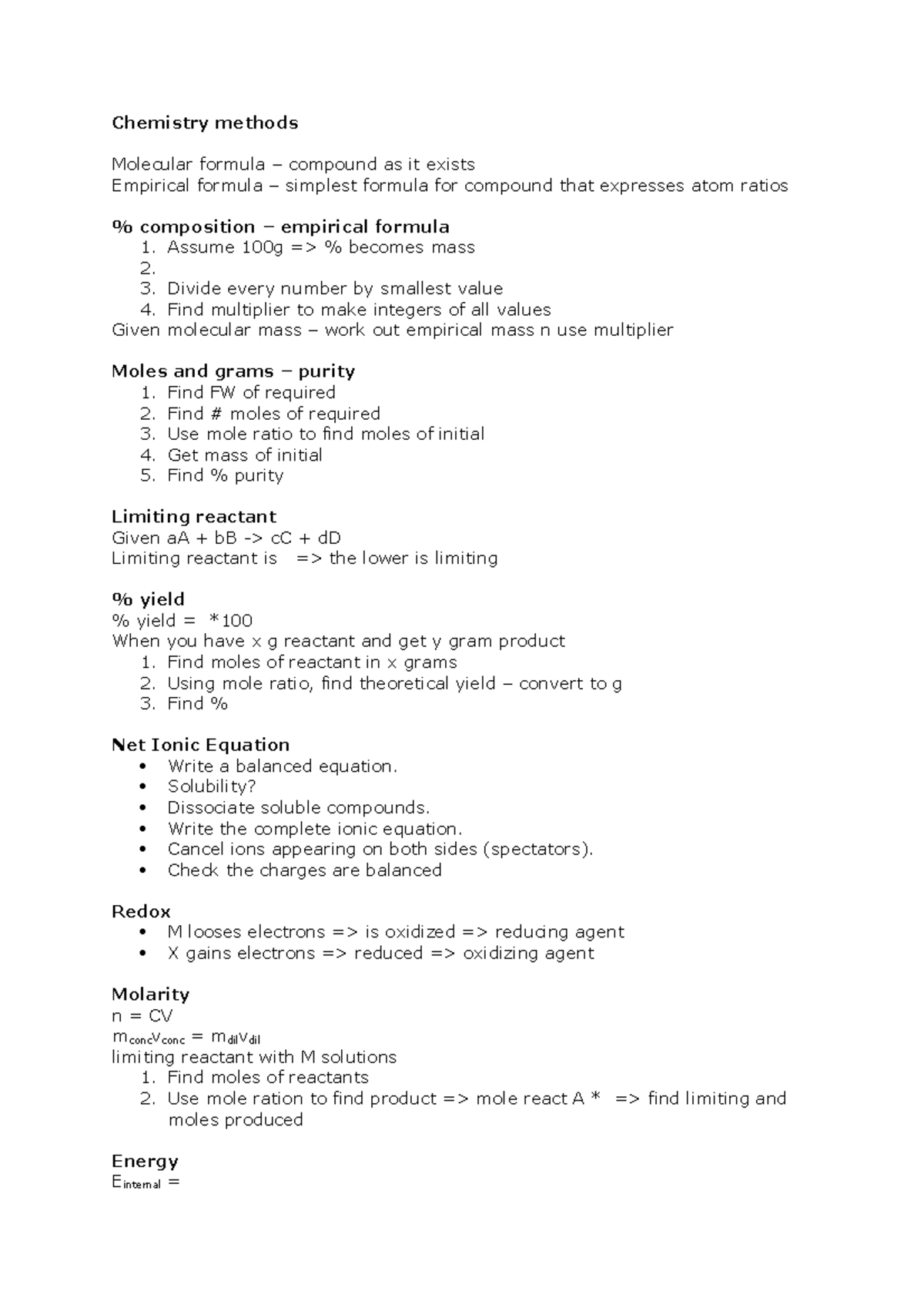 Chemistry methods-complete - Chemistry methods Molecular formula ...