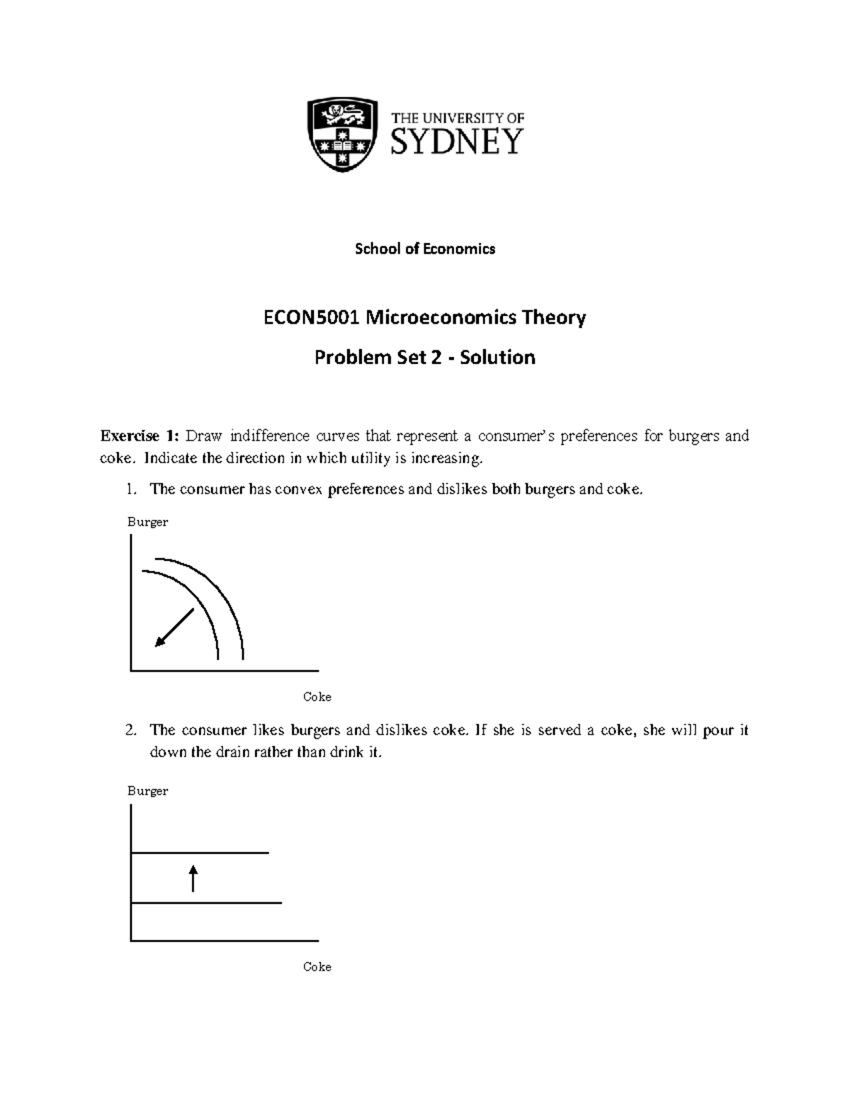 Problem set 2 - Sol - TUTORIAL ANSWER - School of Economics ECON5001 Microeconomics Theory ...