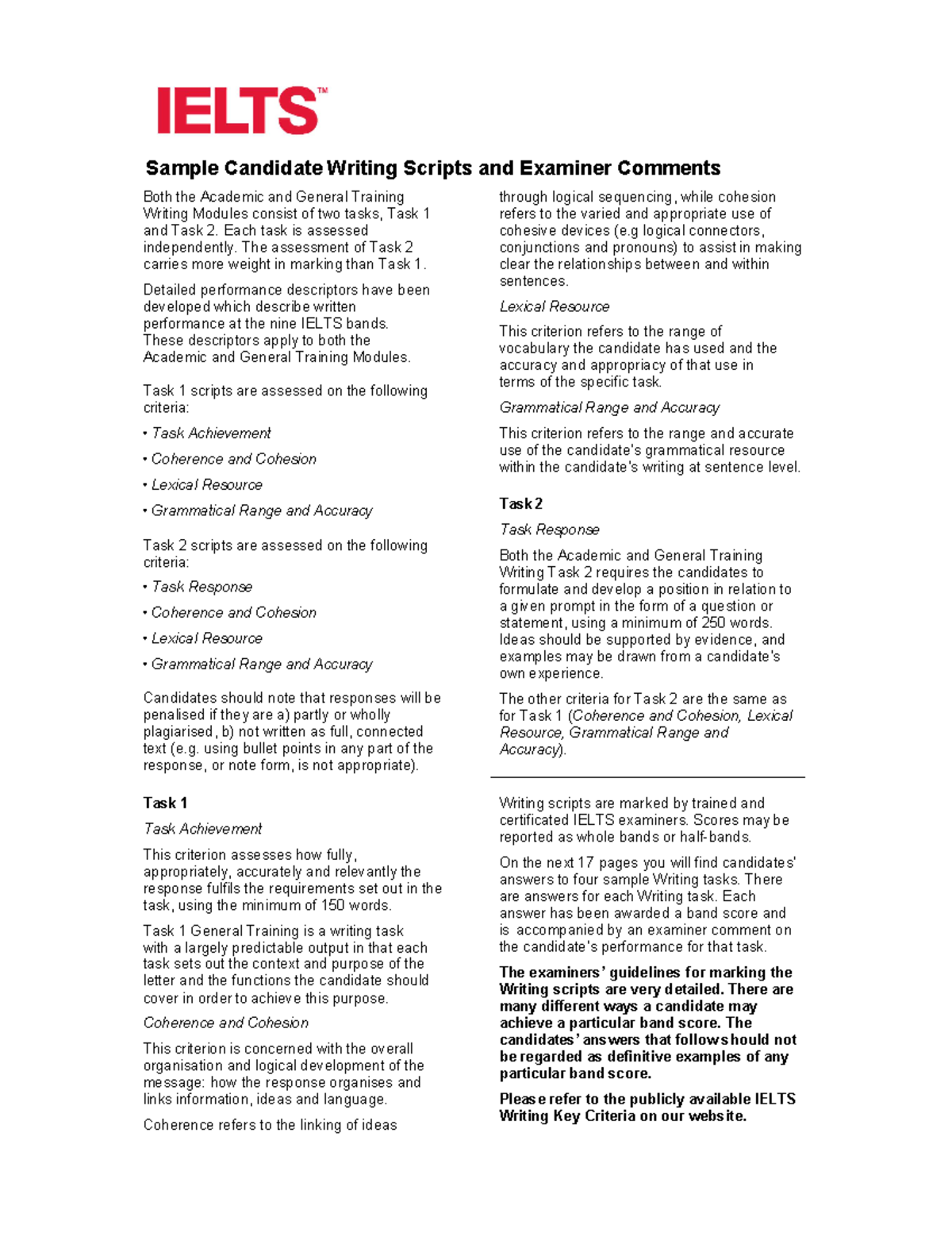 Ielts general training writing sample scripts and examiner comments ...