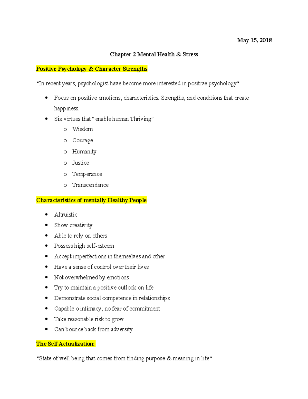 Chapter 2 - May 15, 2018 Chapter 2 Mental Health & Stress Positive ...