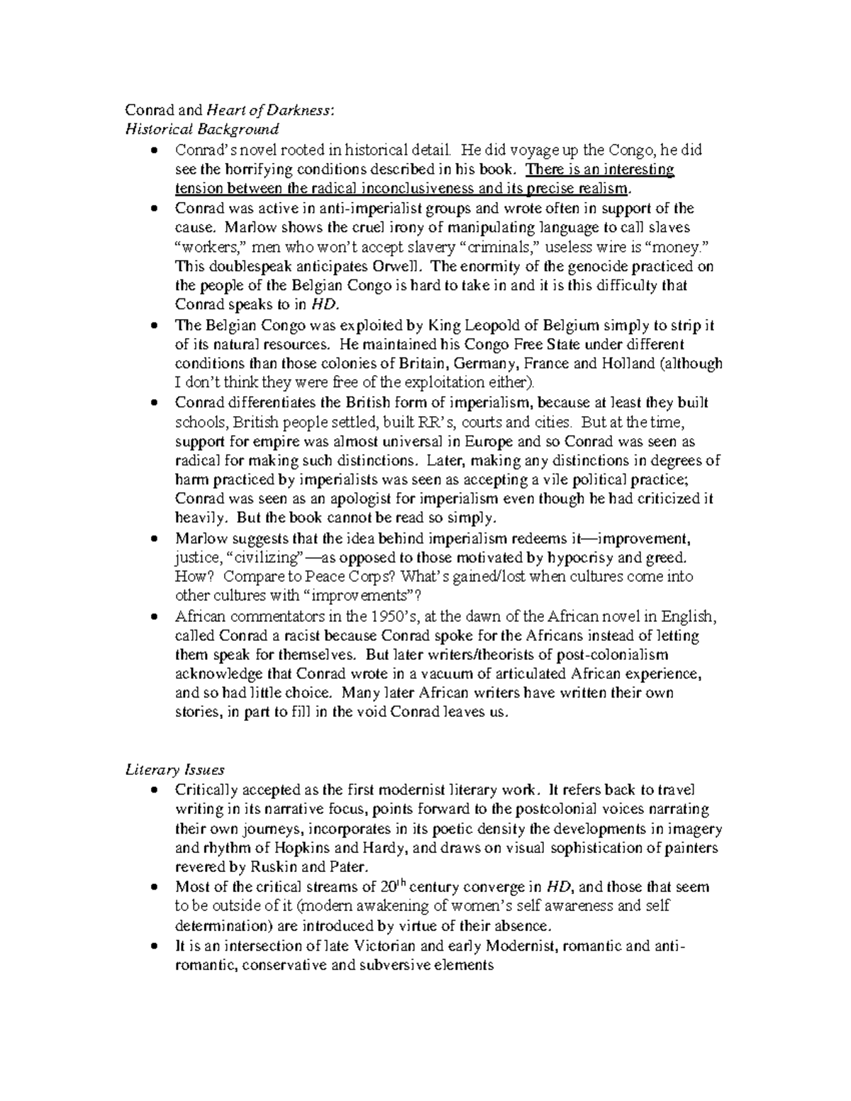 Conrad notes - Study Materials - Conrad and Heart of Darkness ...