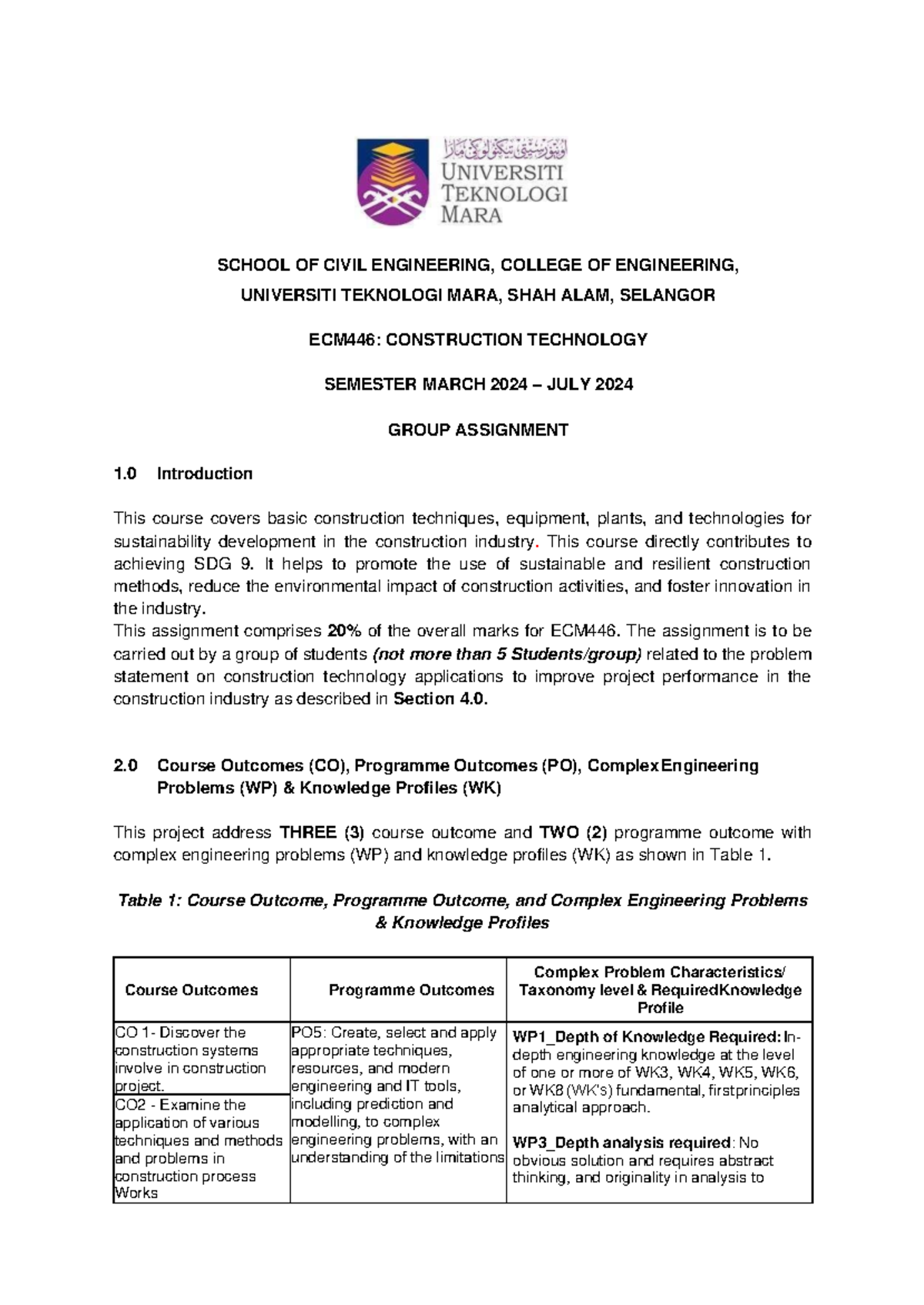 ECM446 Assignment March-JULY 2024 - SCHOOL OF CIVIL ENGINEERING, COLLEGE OF ENGINEERING ...