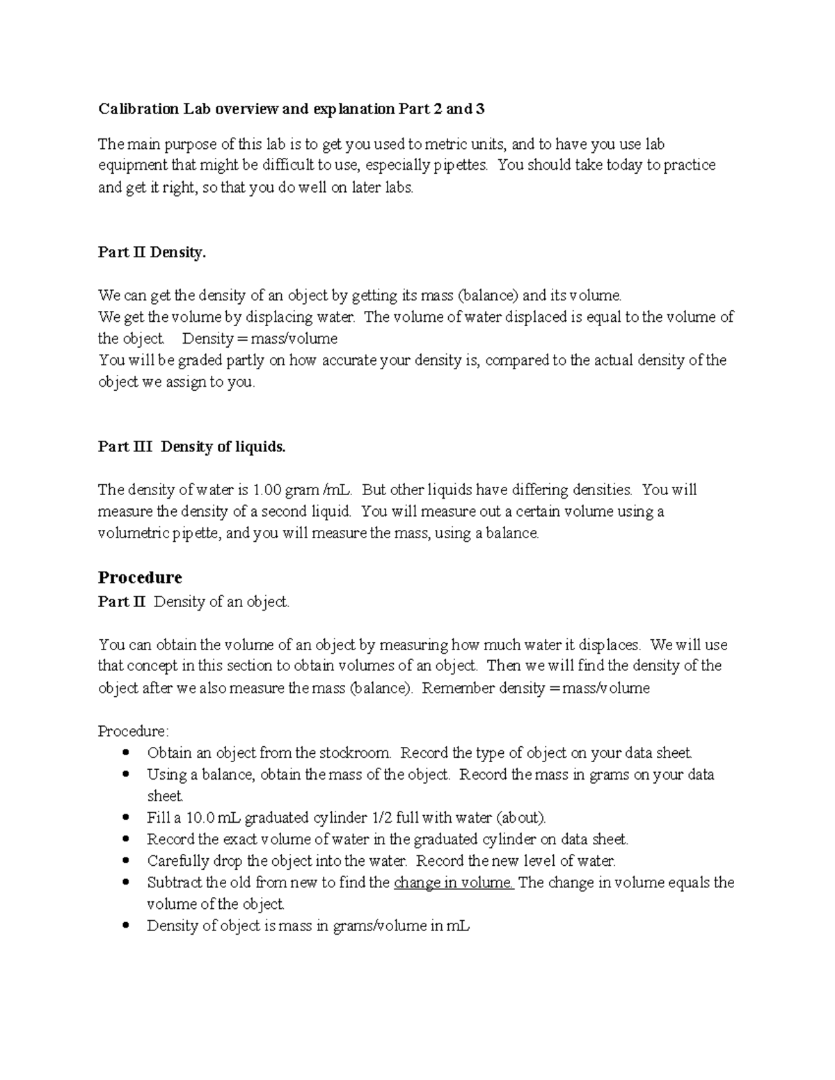 Procedure AND Explanation Calibrate part 2 and 3 and Concentration and ...
