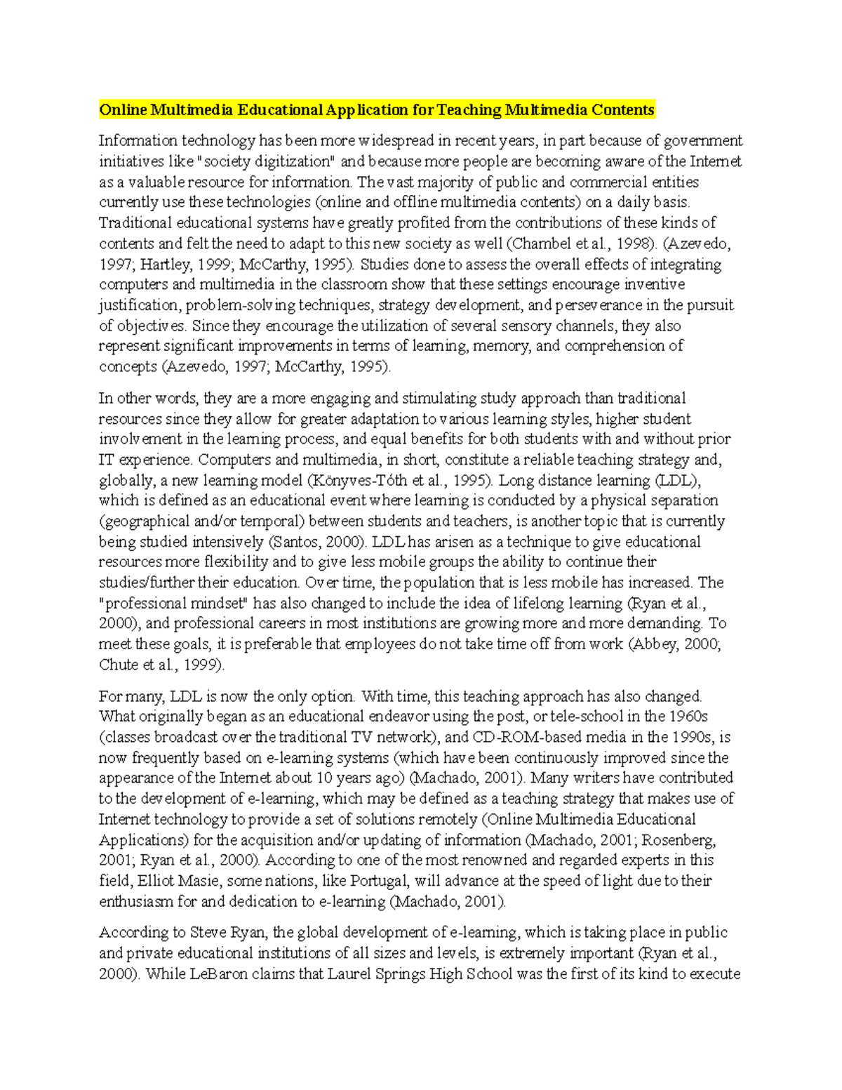 Online Multimedia Educational Application for Teaching Multimedia ...