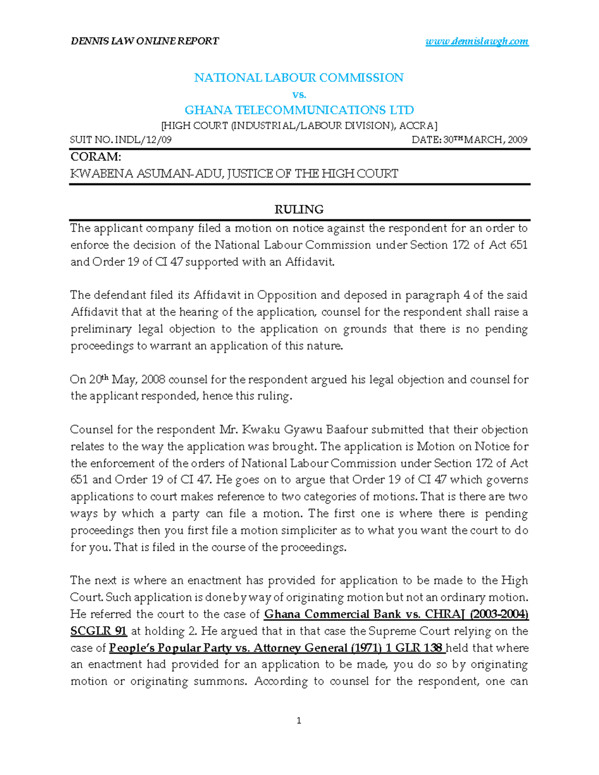 National Labour Commission V. GH. Telecom.pdf National Labour ...