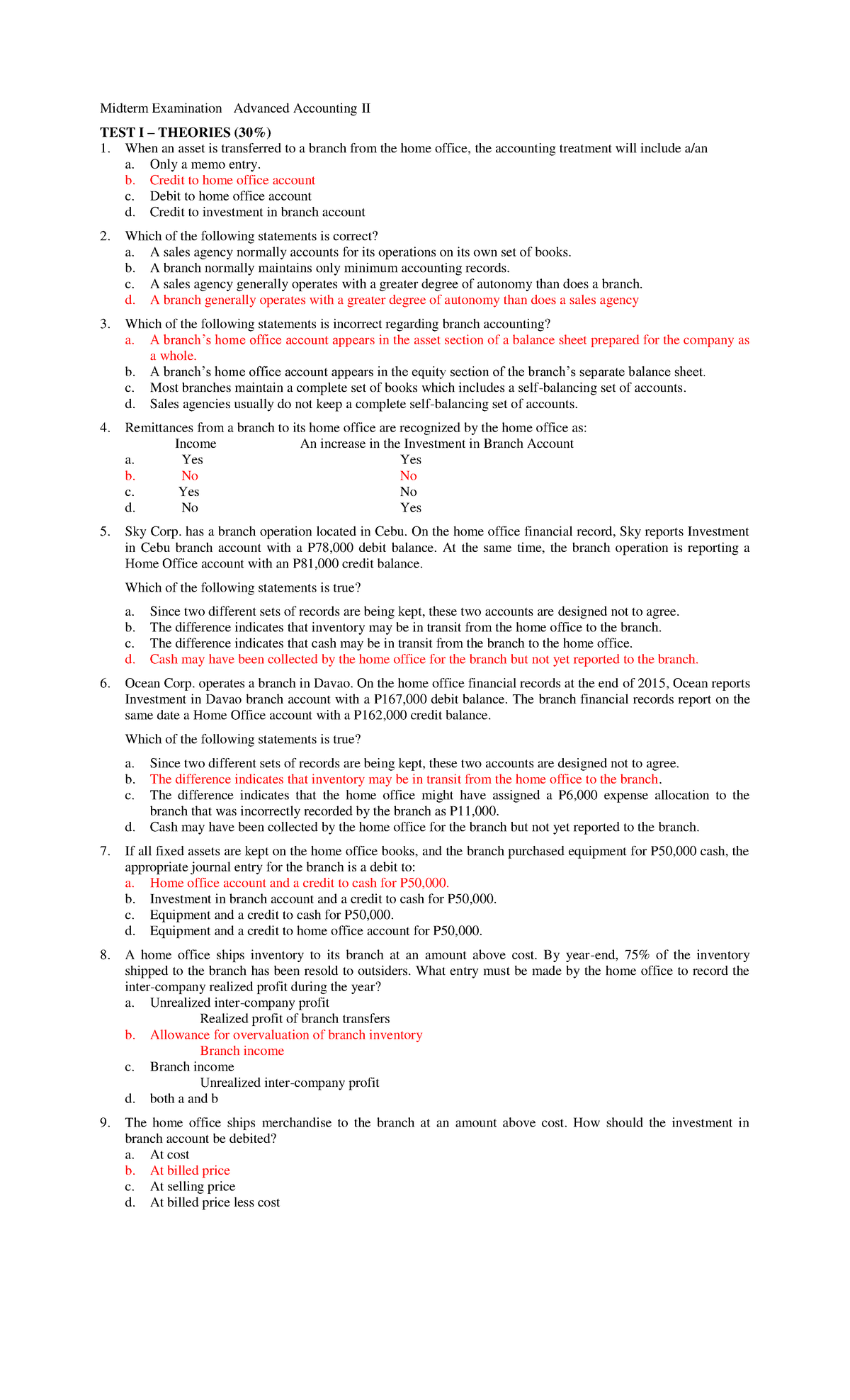 accounting accounting accounting - Midterm Examination Advanced ...