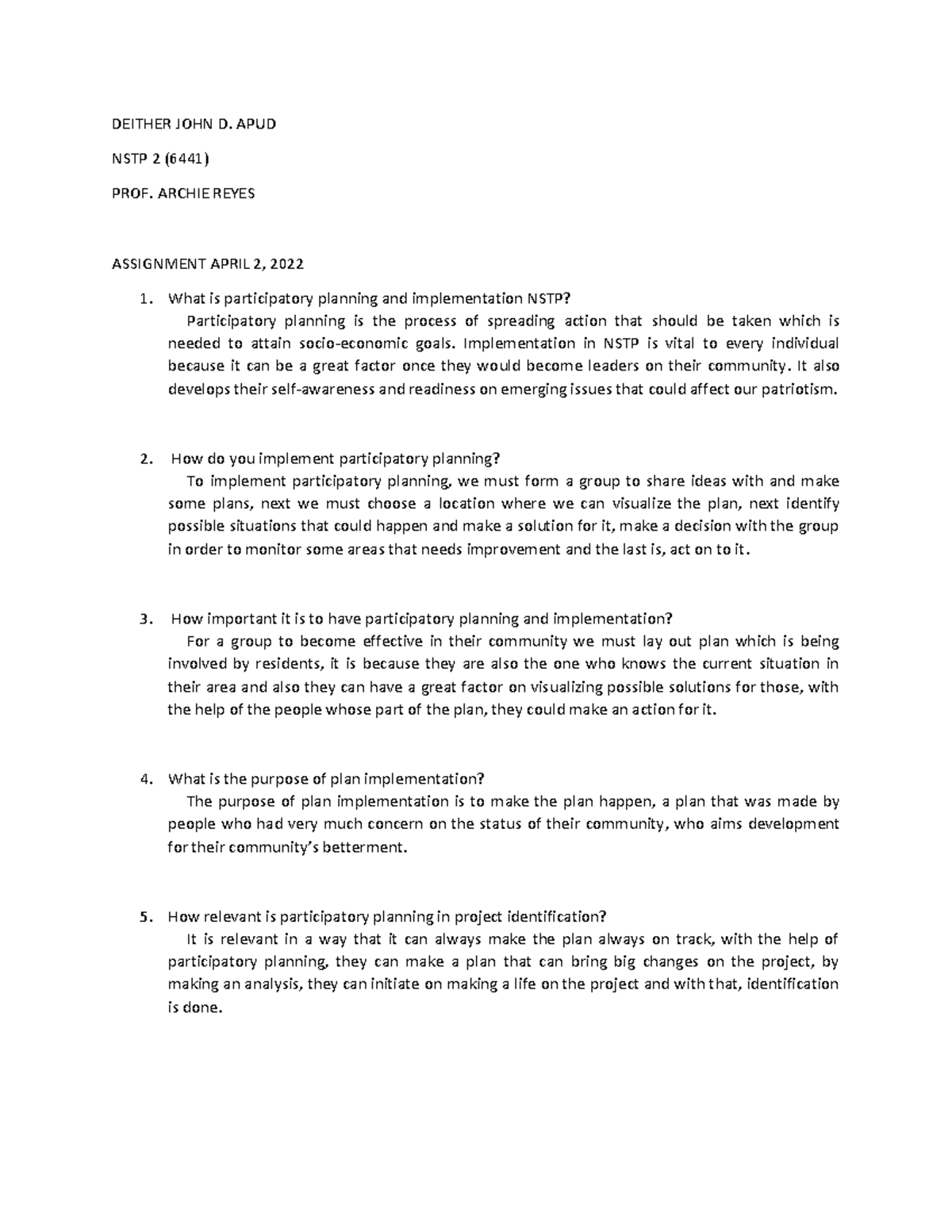 Assignment April 2,2022 - DEITHER JOHN D. APUD NSTP 2 (6441) PROF ...