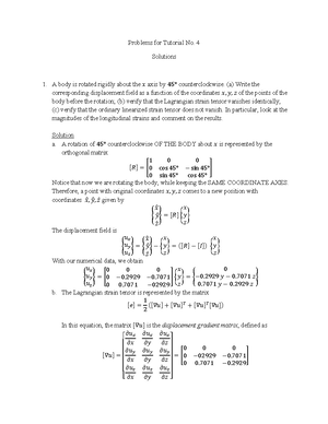 Tutorial 5 F2022 solutions - Problems for Tutorial No. 5 For the stress analysis of a linearly ...