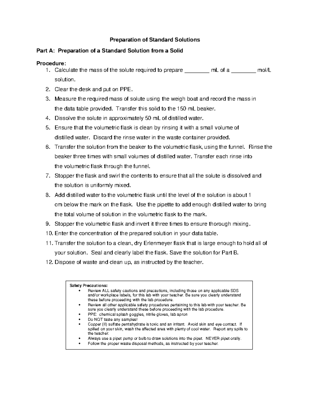 9 - Lab Procedure - Preparation of Standard Solutions Part A ...