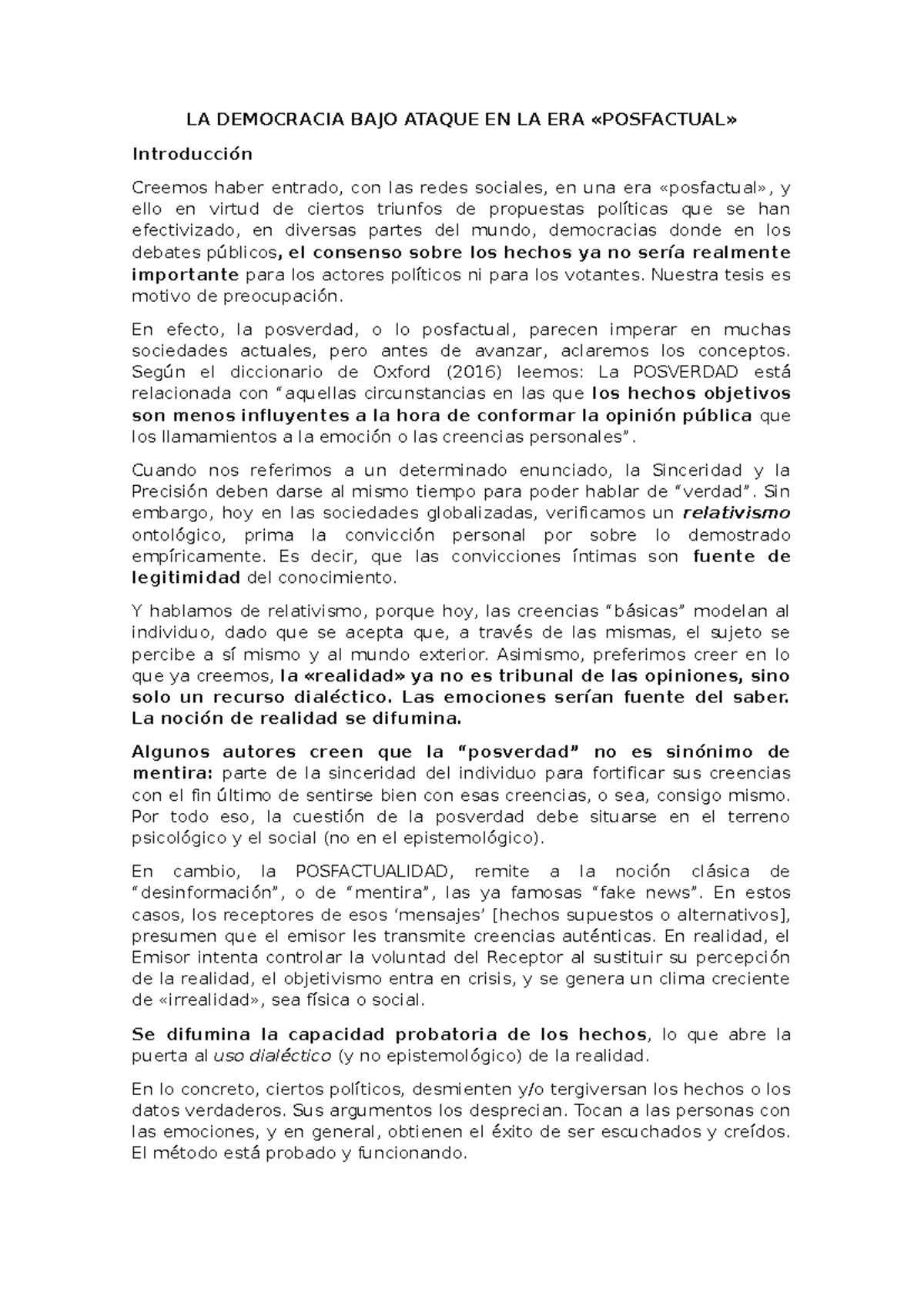 La democracia bajo ataque en la era posfactual - LA DEMOCRACIA BAJO ATAQUE EN LA ERA «POSFACTUAL ...