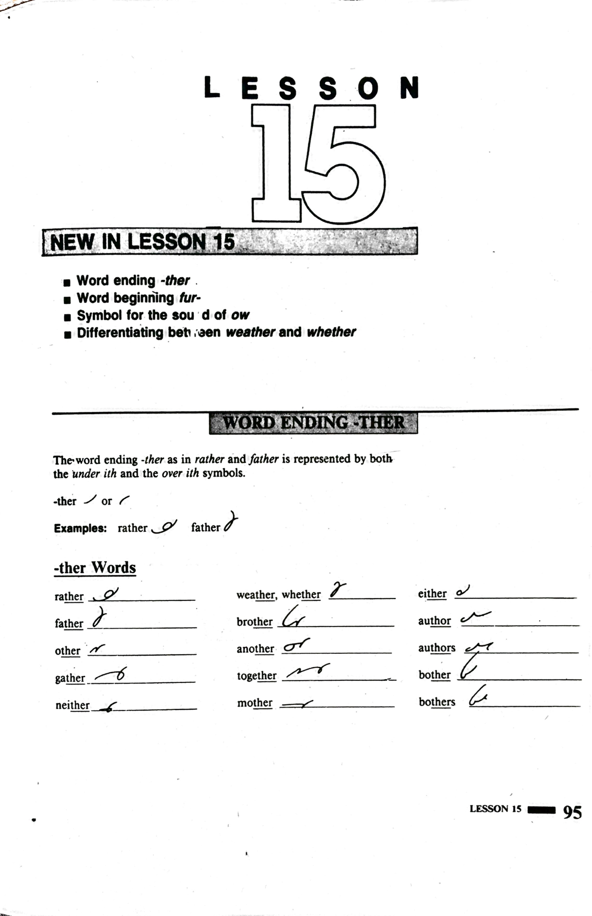 Lesson 15 - EWAN - LESSON NEW IN LESSON 15 Word ending Word beginning Symbol for the sou d of ow ...