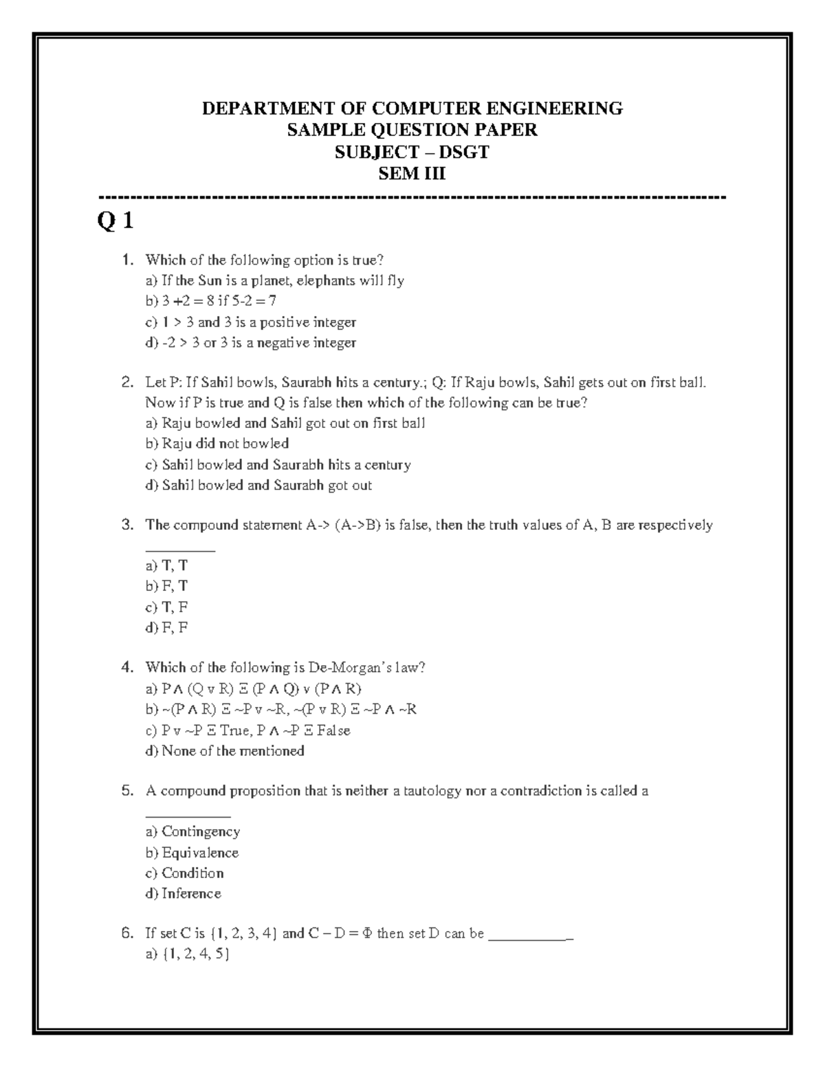 1101 R-19 COMP SEM III DSGT - DEPARTMENT OF COMPUTER ENGINEERING SAMPLE ...