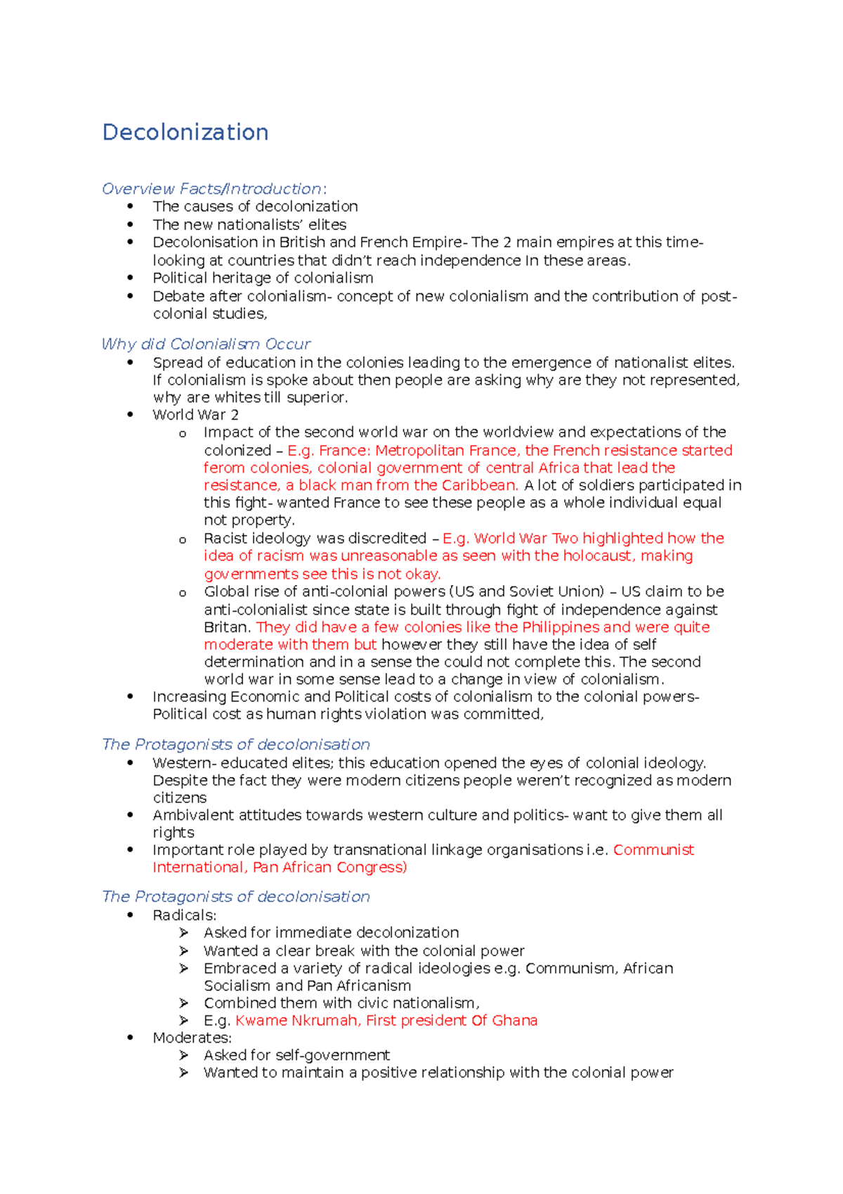 Lecture 3 notes - Decolonization Overview Facts/Introduction: The ...