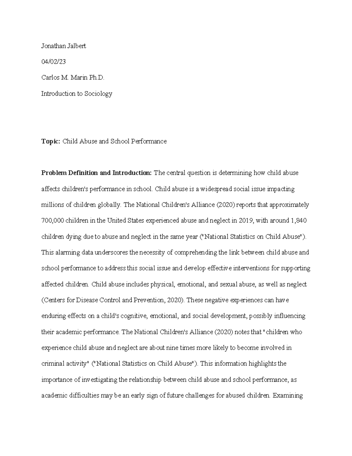 Final Research Report - Course Work - Jonathan Jalbert 04/02/ Carlos M ...