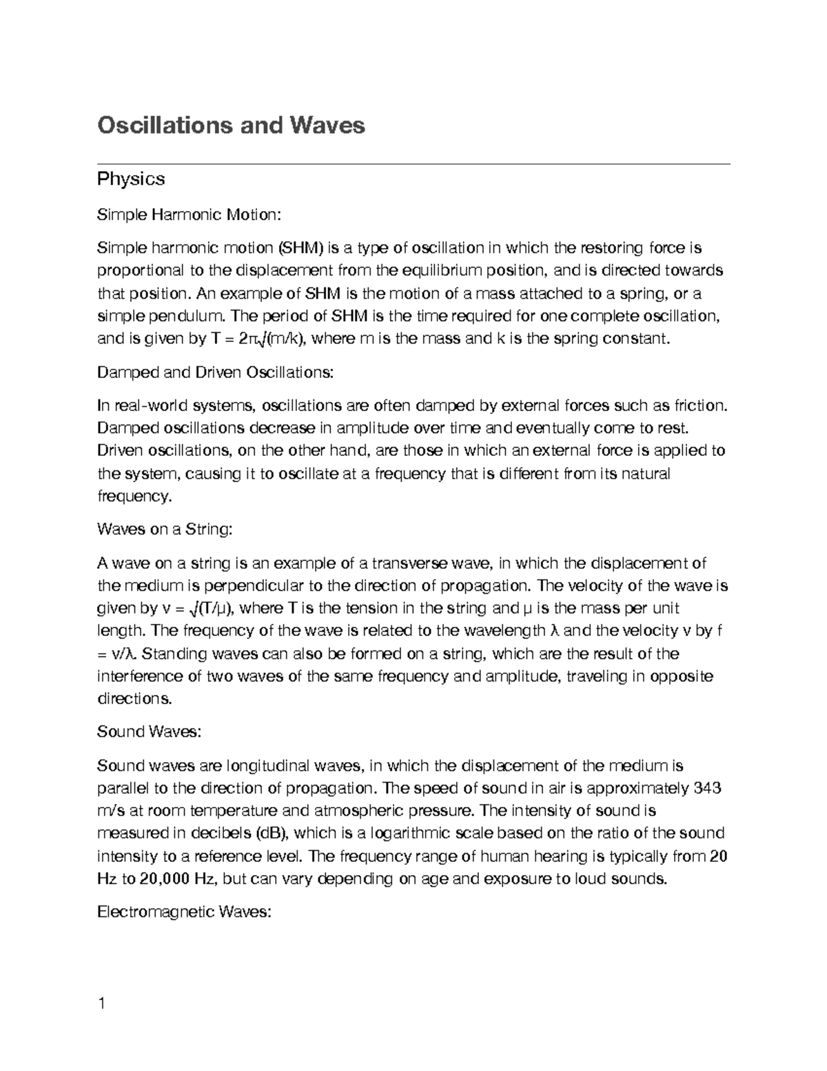 Oscillations and Waves Notes - Oscillations and Waves Physics Simple ...
