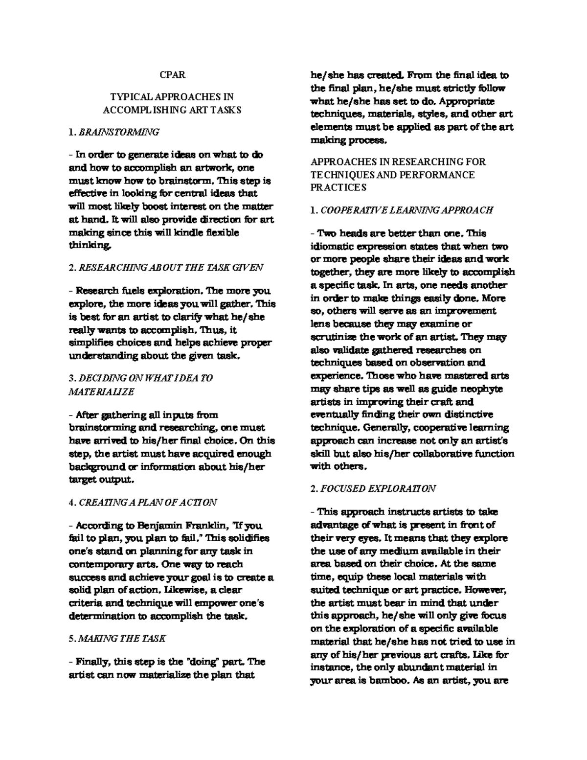 CPAR - Creating problems - CPAR TYPICAL APPROACHES IN ACCOMPLISHING ART ...