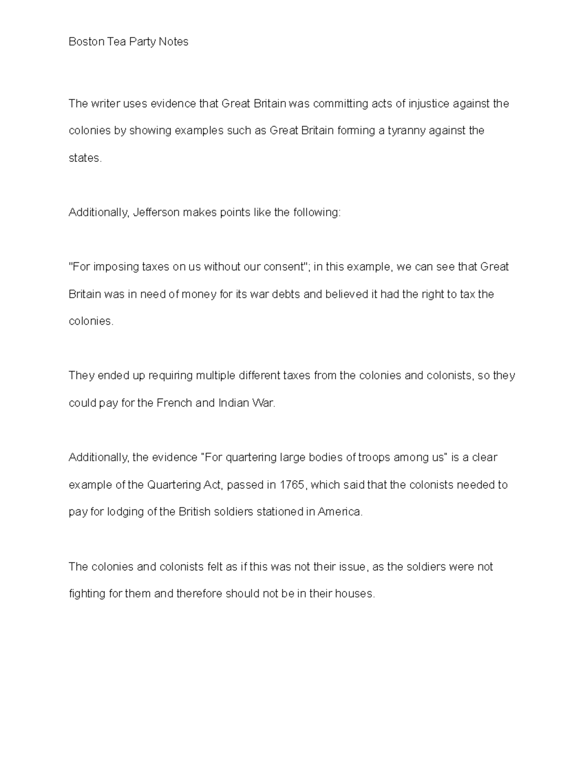 Boston Tea Party Notes - towson university - Boston Tea Party Notes The ...