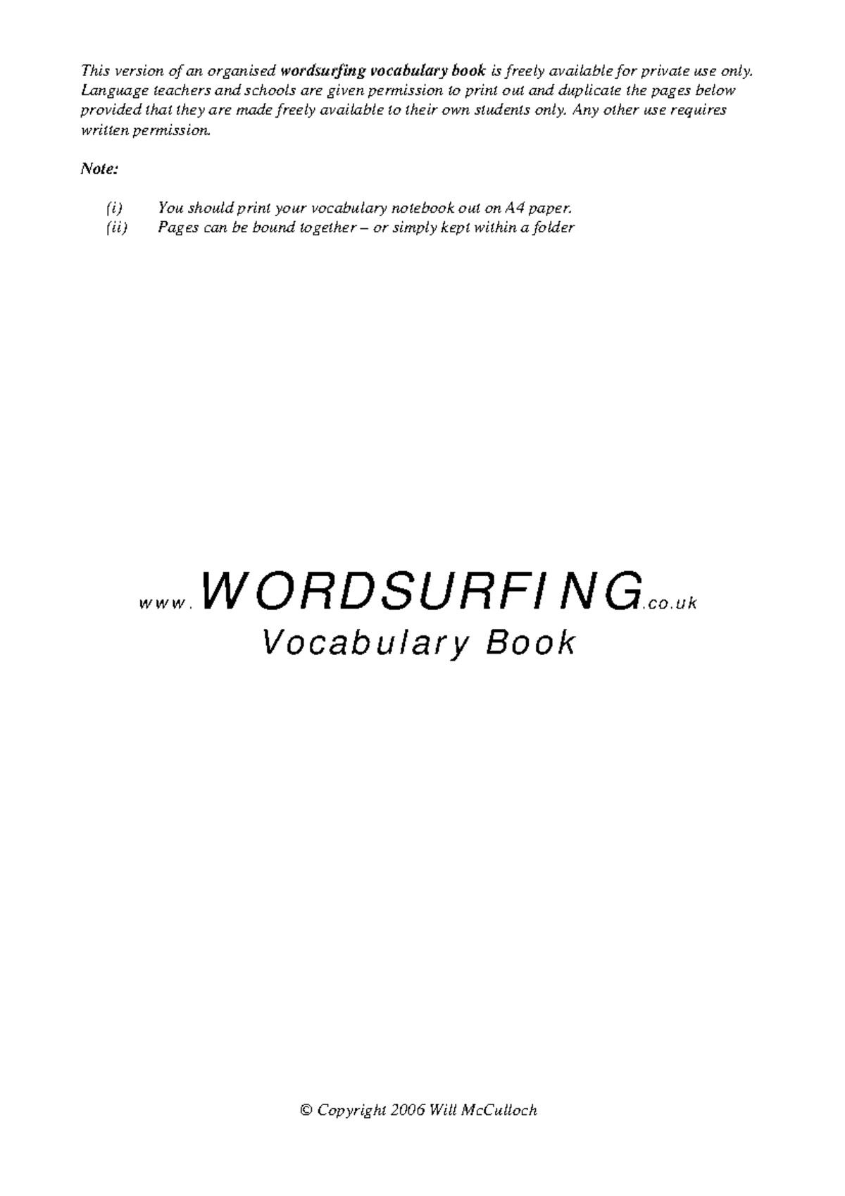Wordsurfing- Vocabulary- Notebook - This version of an organised ...