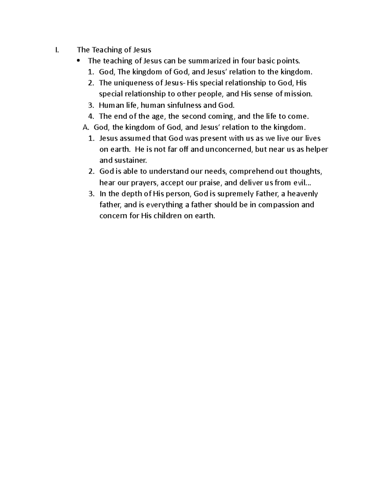 N.T. 9 - New Testament Lecture Notes. Chapter 9. - I. The Teaching of ...