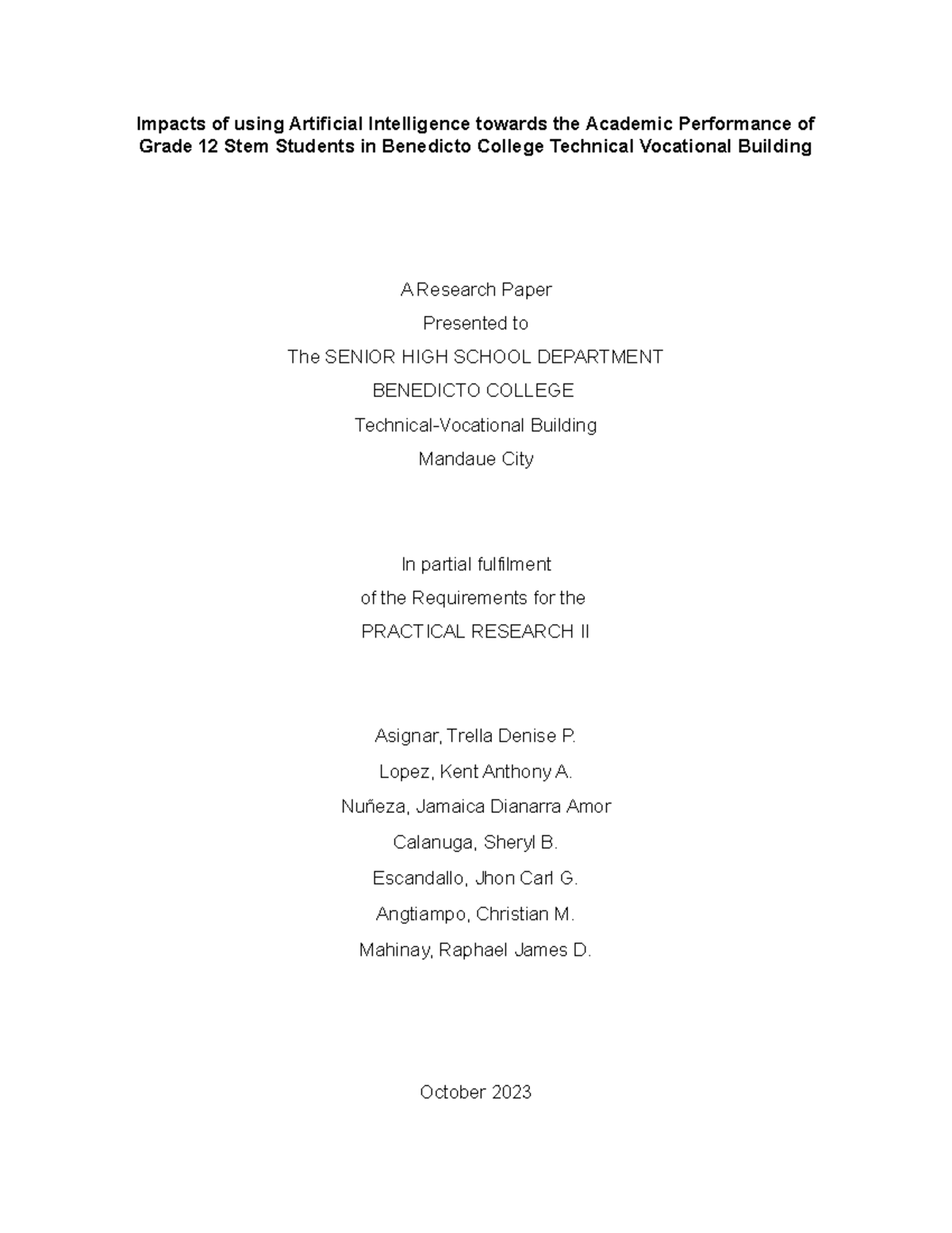 PR2- Format - pr2 - Impacts of using Artificial Intelligence towards ...