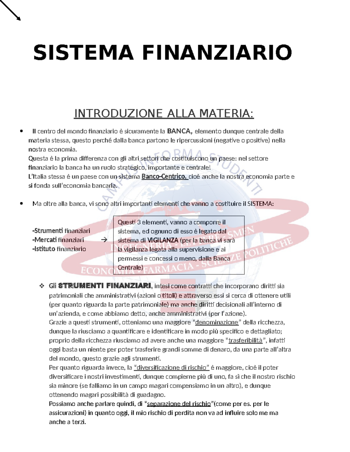 Sistema Finanziario A-L - SISTEMA FINANZIARIO INTRODUZIONE ALLA MATERIA ...