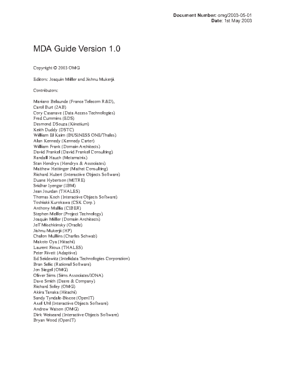 MDA Guide Version 1-0 - MDA Models 1. Computational Independent Model ...