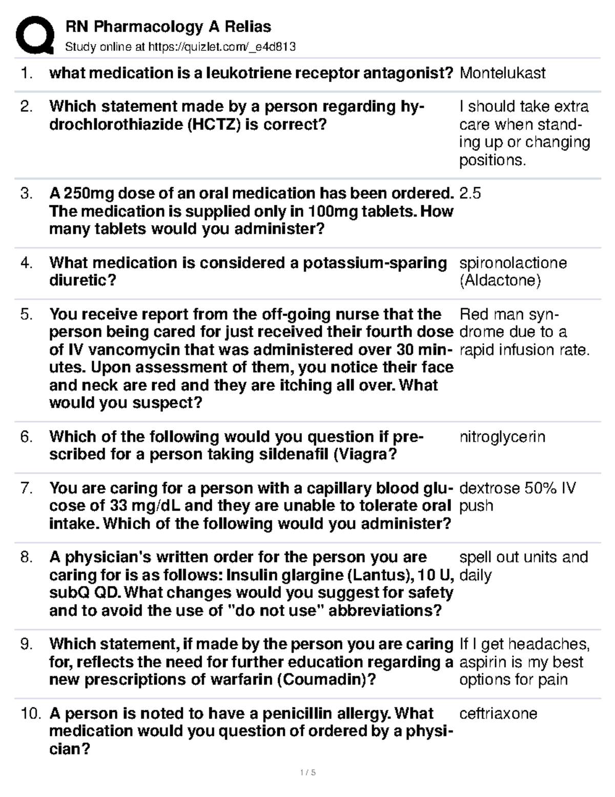 RN Pharmacology A Relias - Study online at quizlet/_e4d what medication ...