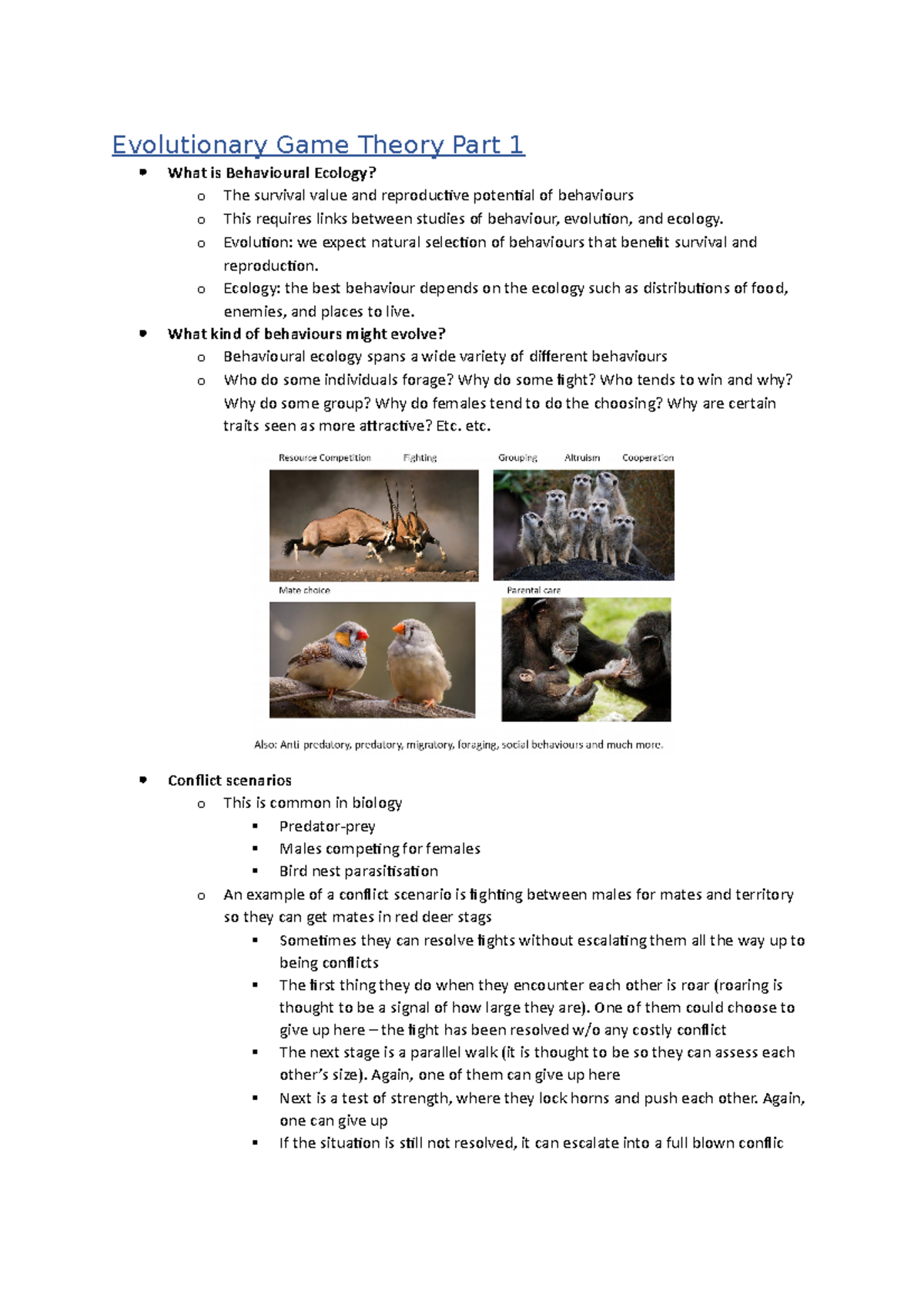 Evolutionary game theory - o Evolution: we expect natural selection of ...