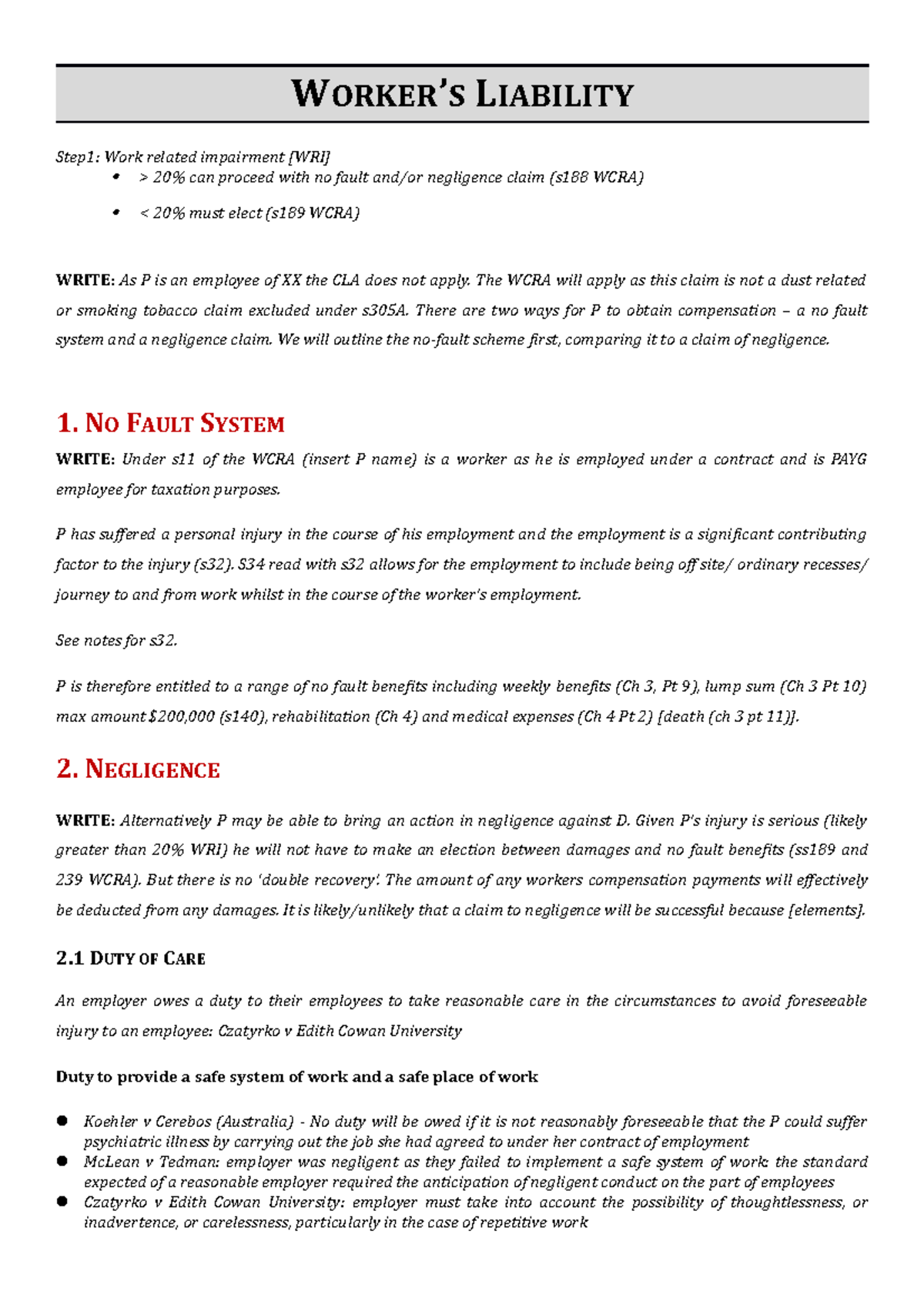 Workers Liability - WORKER’S LIABILITY Step1: Work related impairment ...