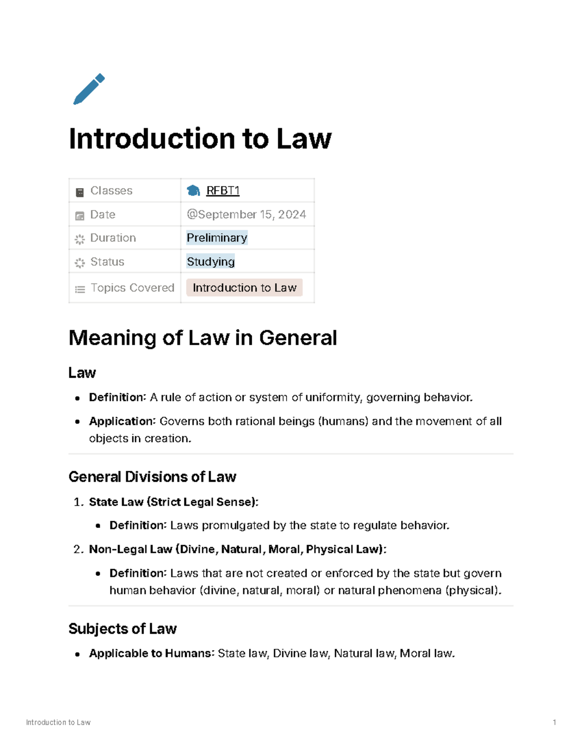 Introduction to Law - Introduction to Law Classes RFBT Date Duration ...