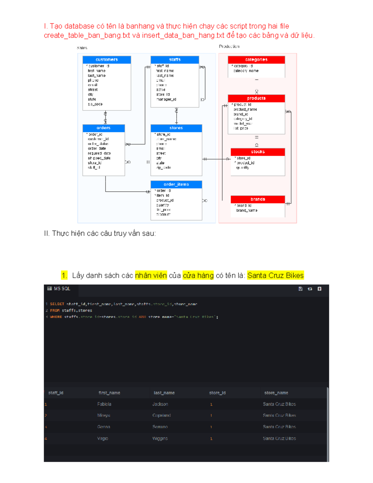 Bai thuc hanh- QTDL - bài tập quản trị dữ liệu - I. Tạo database có tên là banhang và thực hiện ...