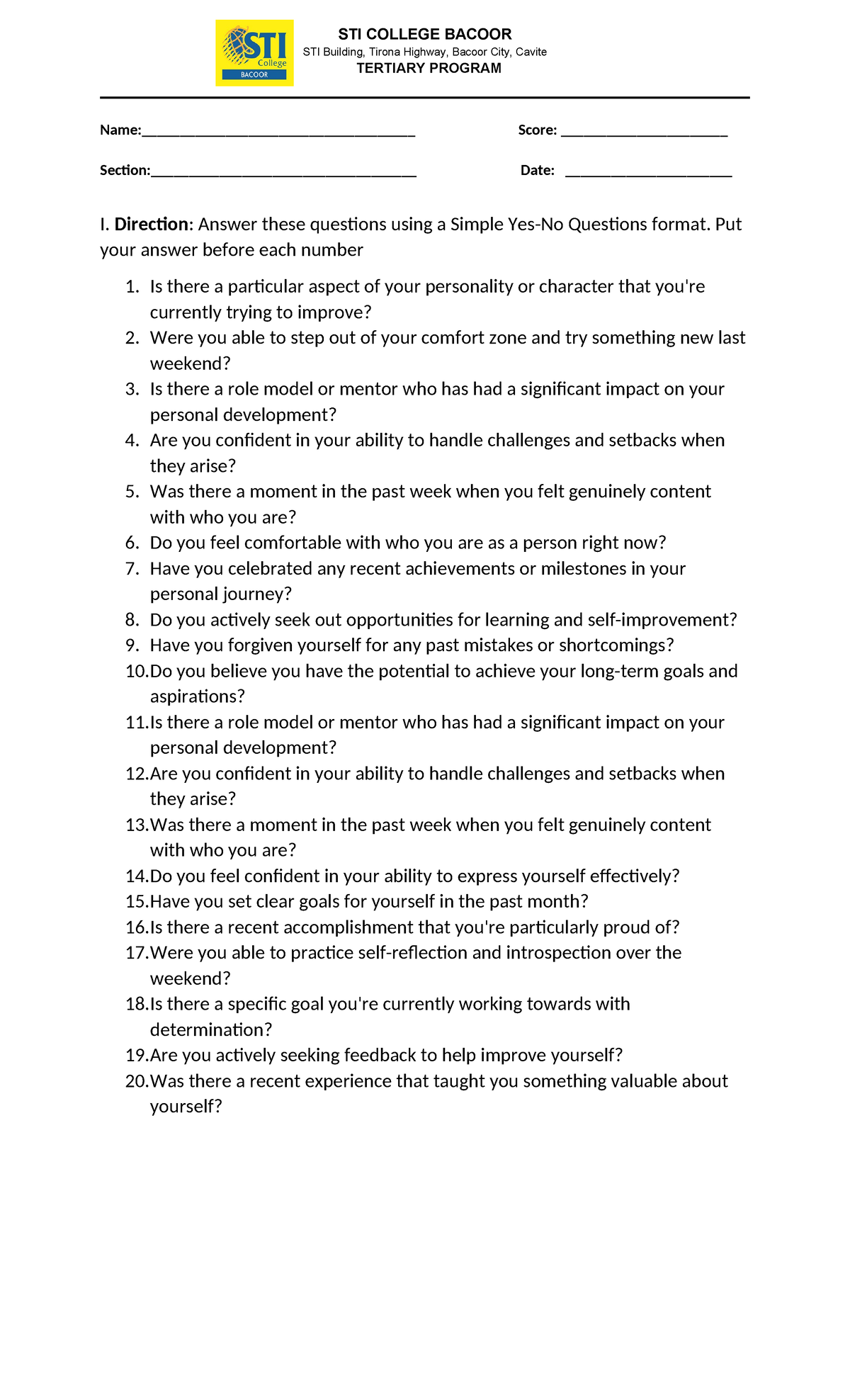 Purcom-act - PURPOSIVE COMMUNICATION ACTIVITY - STI COLLEGE BACOOR STI ...