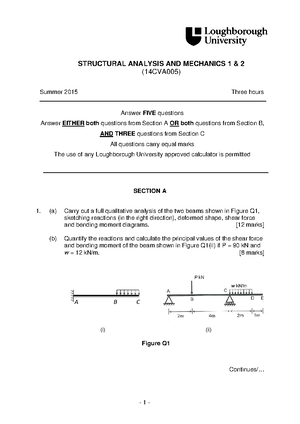 Structural Analysis 1 and 2 Exam June 2016, answers - Numerical Answers ...