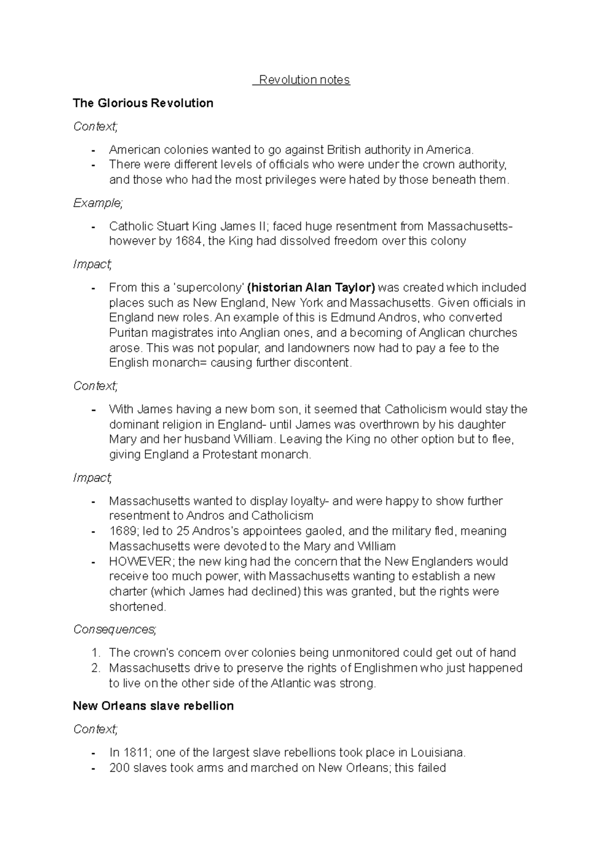 Revision - Revolutions - Revolution notes The Glorious Revolution ...
