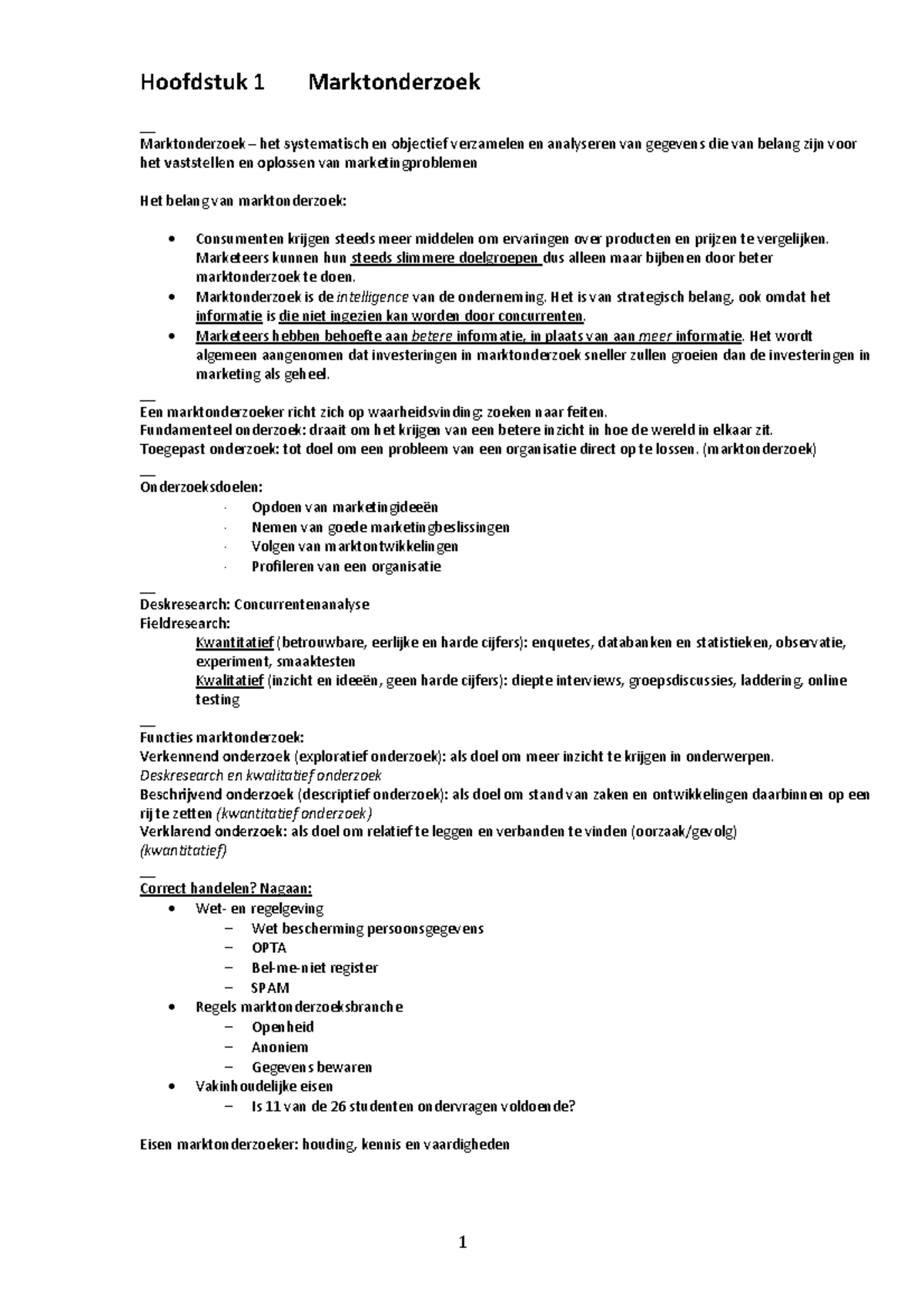 Samenvatting Marktonderzoek - Hoofdstuk 1 Marktonderzoek ...