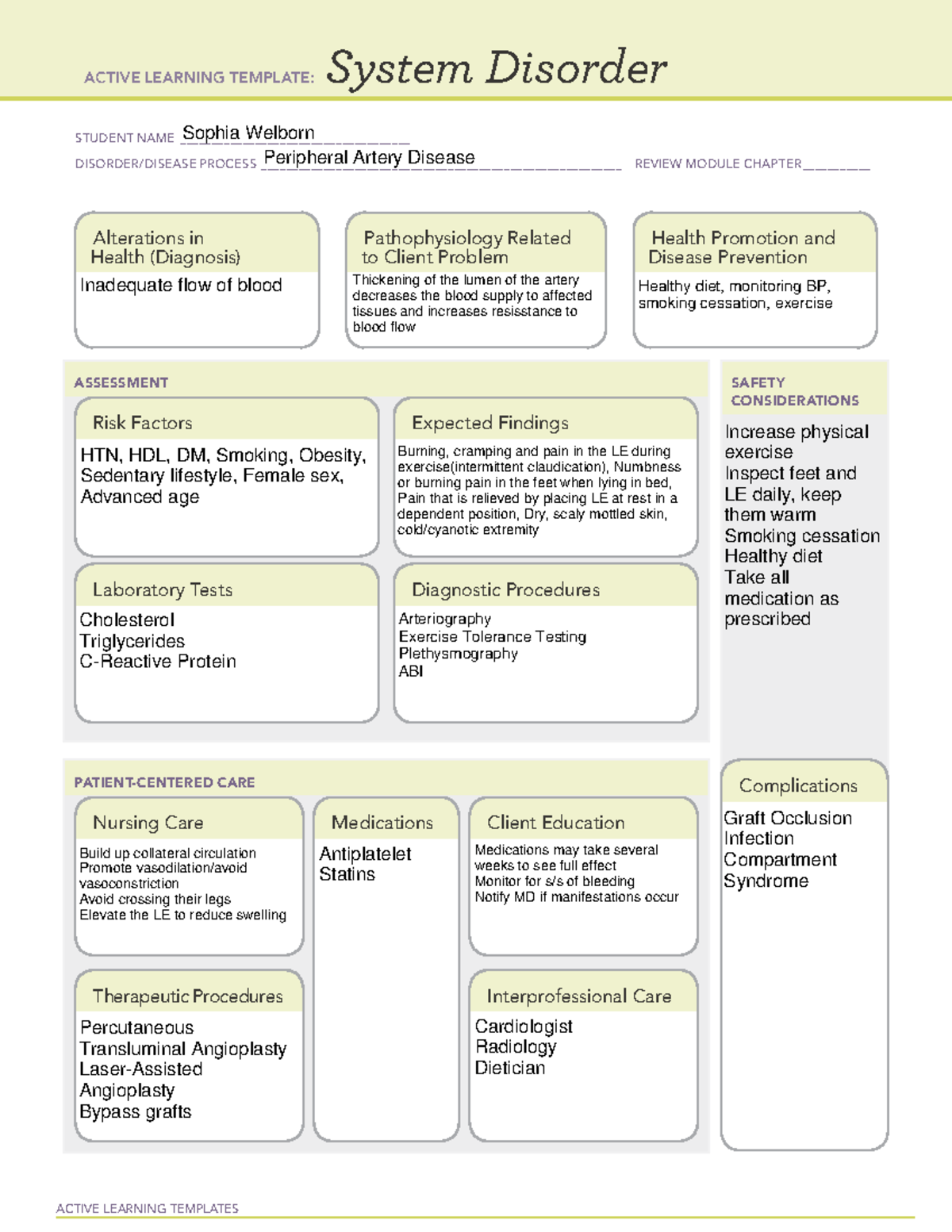 PAD Learning Template - ACTIVE LEARNING TEMPLATES System Disorder ...