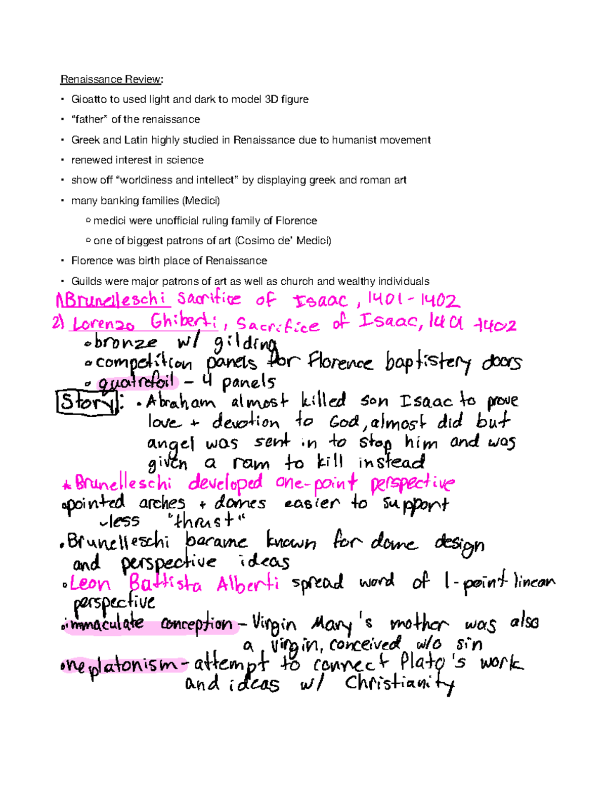 Class notes 10.6.22 - Renaissance Review: • Gioatto to used light and ...