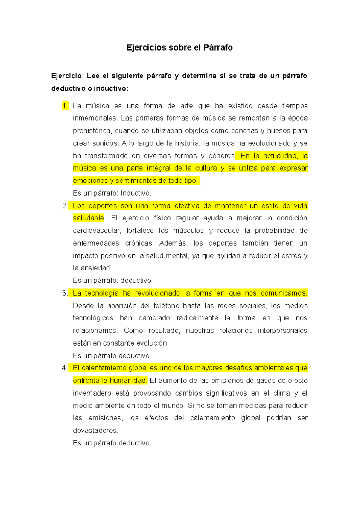 Ejercicios sobre el Párrafo (1) semana 7 - Ejercicios sobre el Párrafo ...
