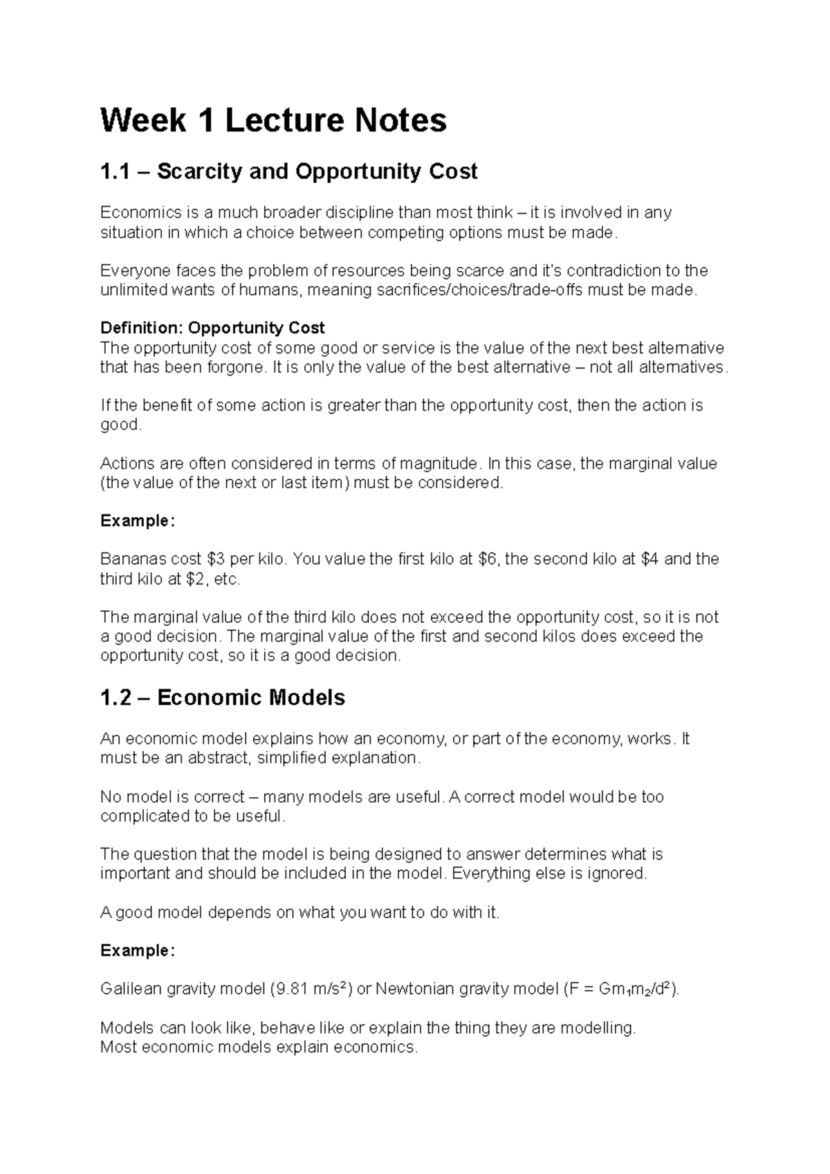 Week 1 Lecture Notes - Introduction to Microeconomics - Week 1 Lecture ...