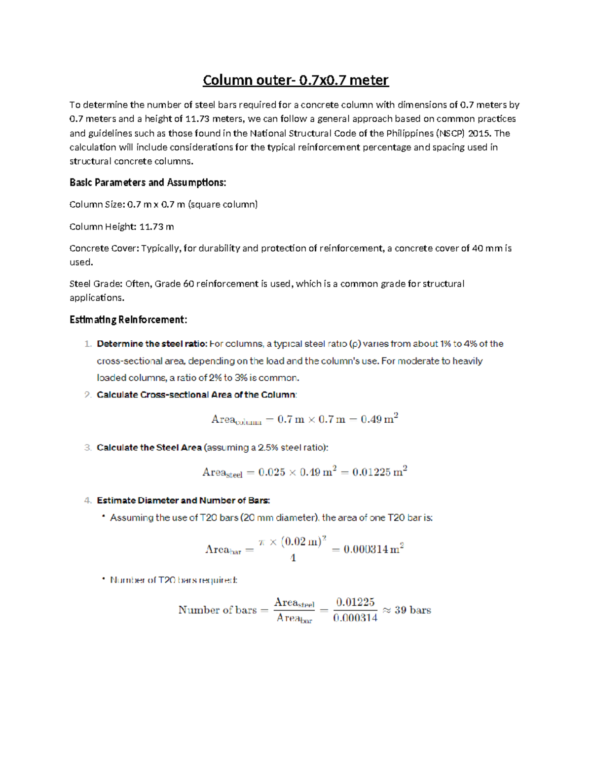 Reinforcements - NOTES FOR REINFORCED CONCRETE DESIGN - Column outer- 0 ...