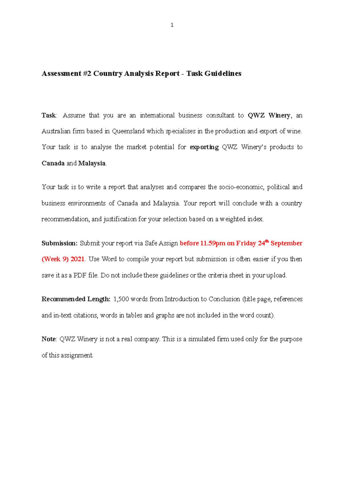 BSB119 Assessment Two Country Analysis Report (Task Guidelines)(1 ...