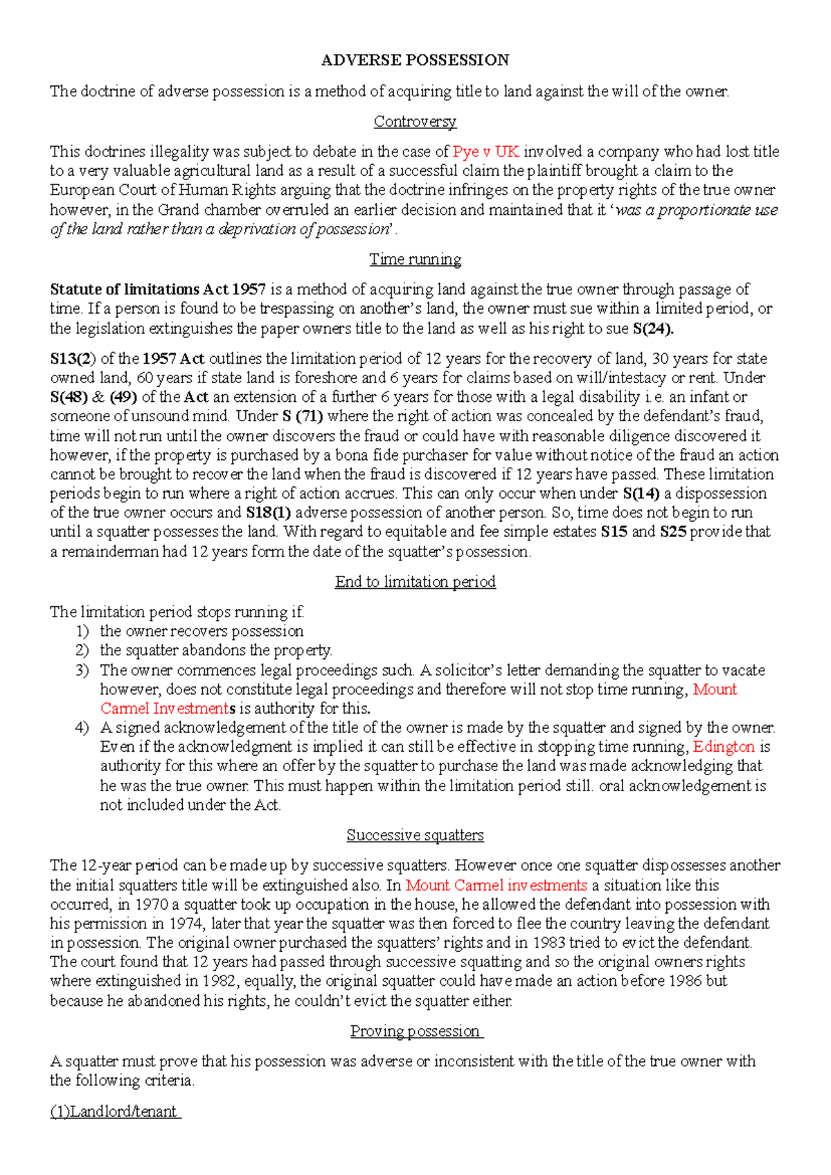 Adverse possesion essay - ADVERSE POSSESSION The doctrine of adverse ...