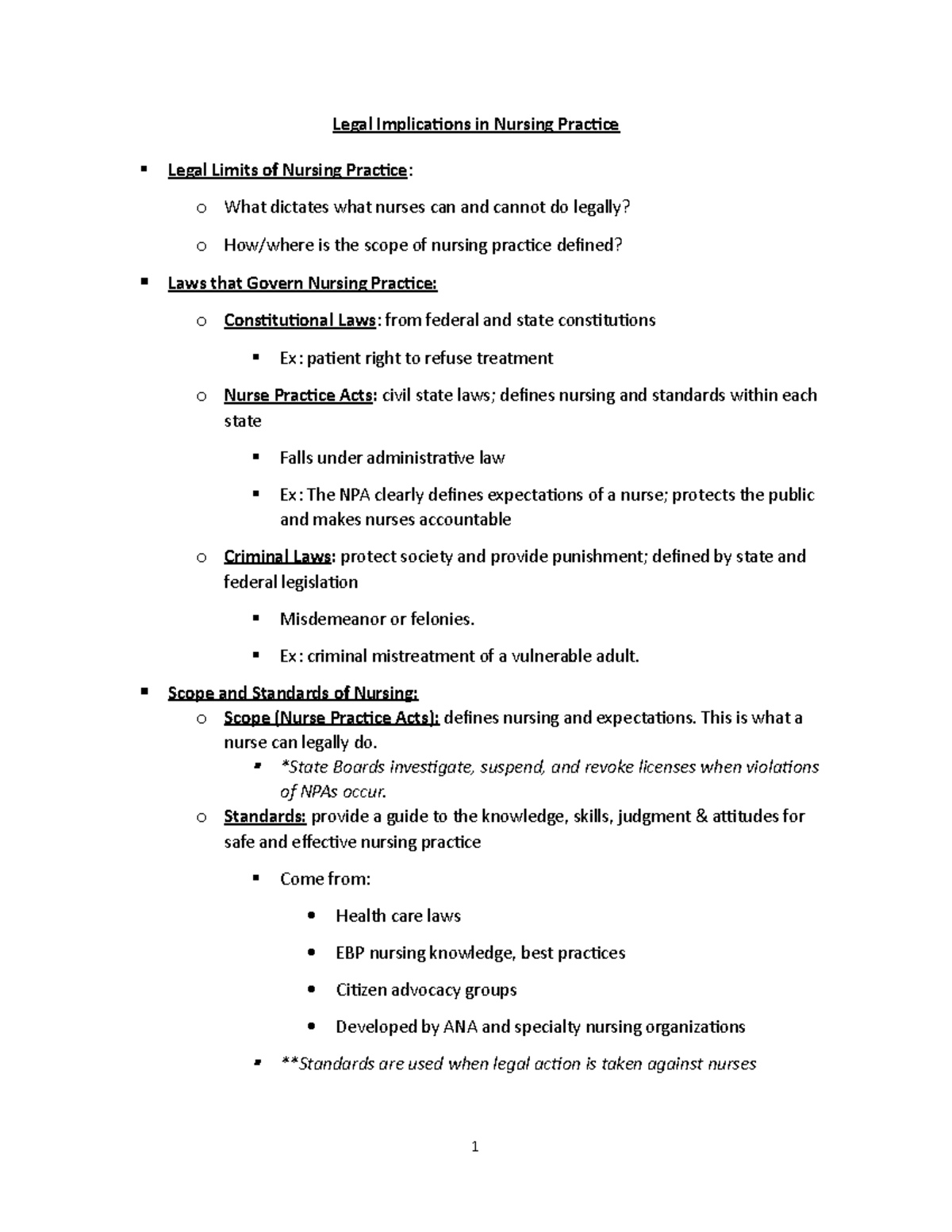 Legal Implications IN Nursing Practice Student Notes-2-1 - Legal ...