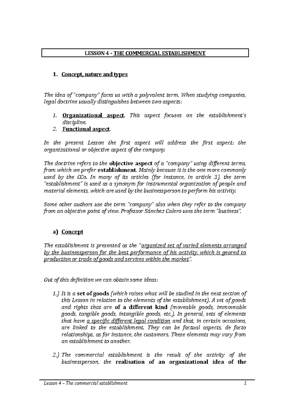 The Commercial Establishment - LESSON 4 - THE COMMERCIAL ESTABLISHMENT ...