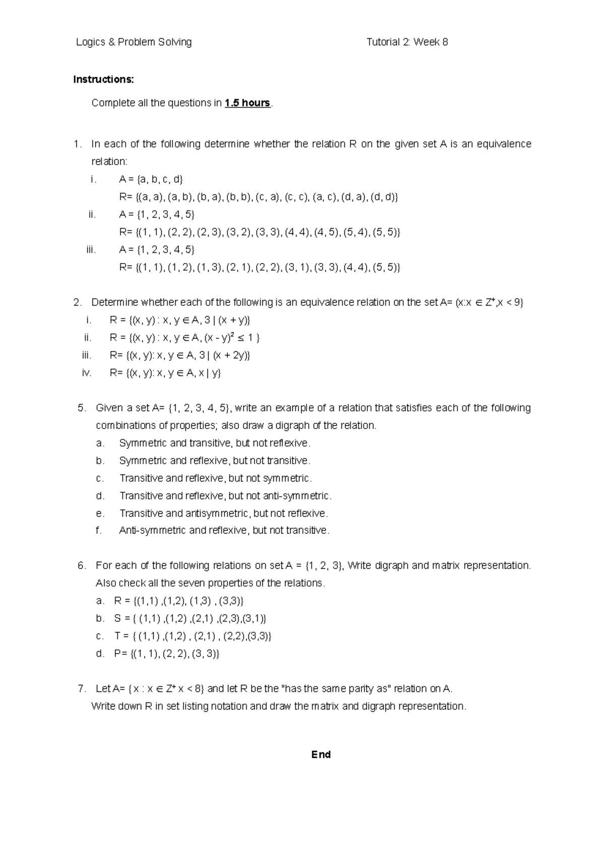 Tutorial 2 - Week 8 - Logics & Problem Solving Tutorial 2: Week 8 ...
