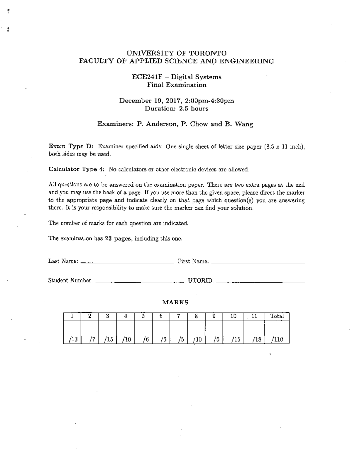Exam December 2017, questions - .. ~ UNIVERSITY OF TORONTO FACULTY OF ...