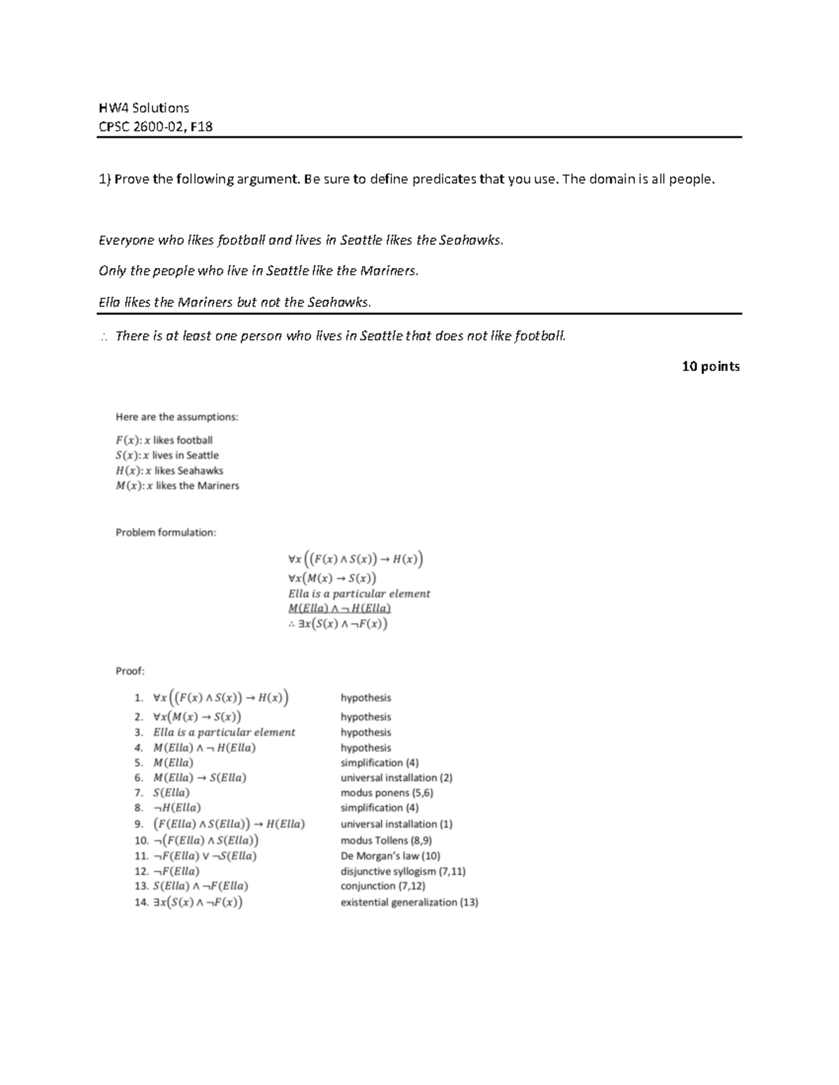 CPSC 2600 Homework 4 - HW4 Solutions CPSC 2600-02, F Prove the ...