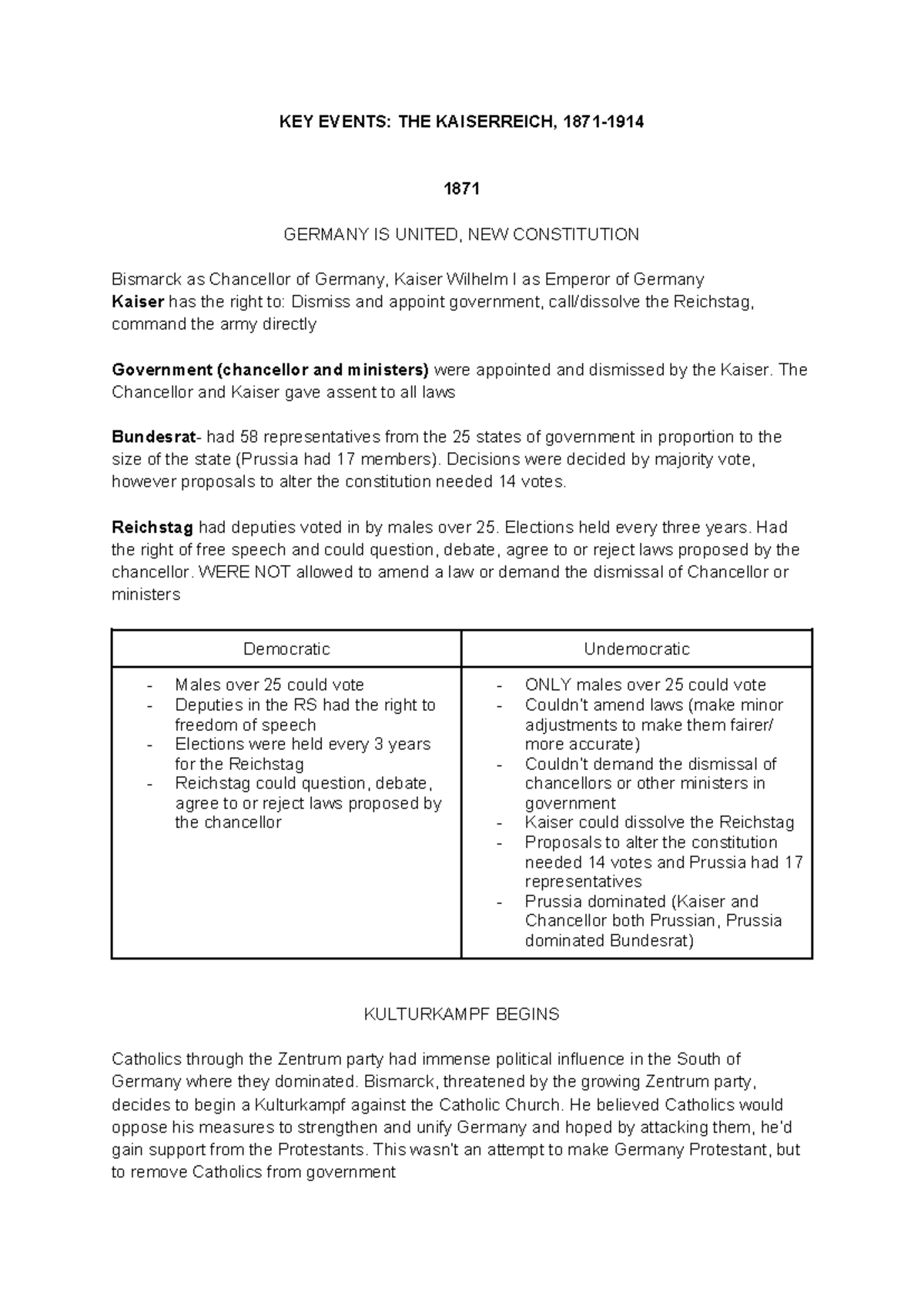 The Quest for Political Stability Germany 1871-1991. KEY Events THE ...