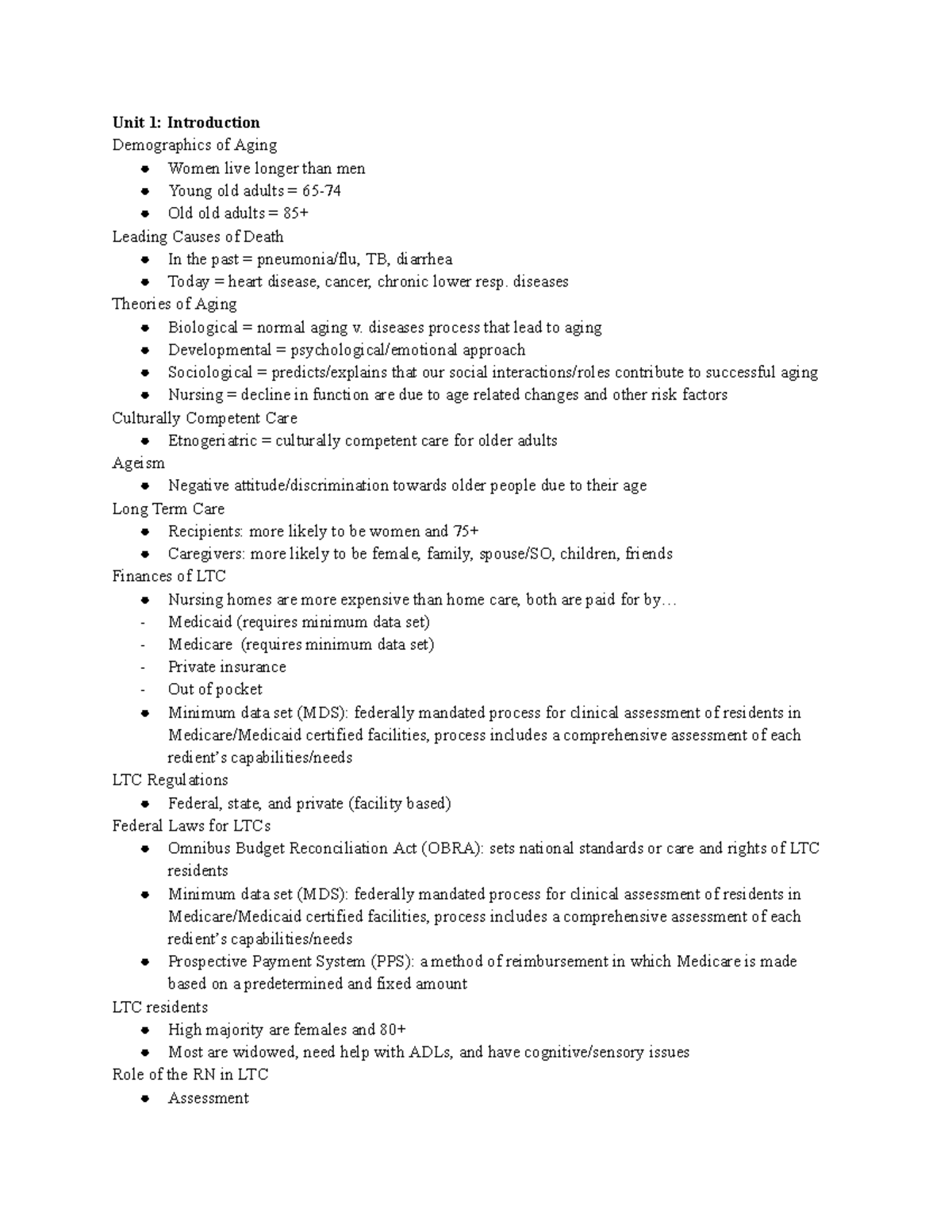 Geriatric Notes - Unit 1: Introduction Demographics of Aging Women live ...