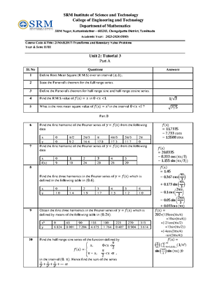 Tutorial sheet 1 - unit 1 - SRM Institute of Science and Technology Kattankulathur DEPARTMENT OF ...
